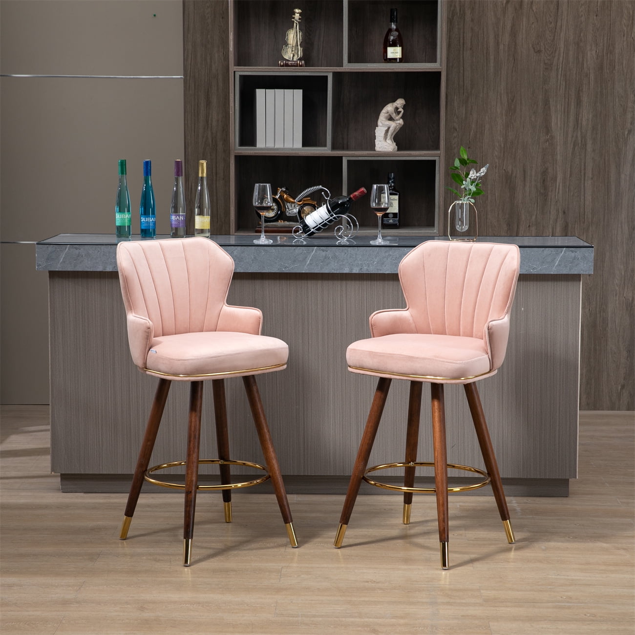 Swivel Bar Stools Set of 2, Counter Height Bar Chairs with Backrest ...