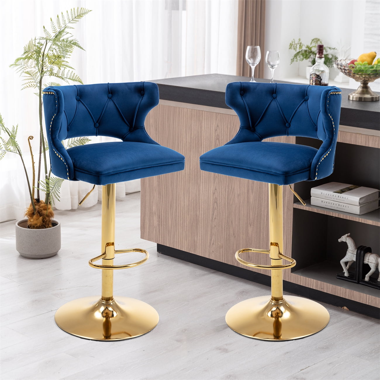 Swivel Bar Stools Set of 2, Counter Height Bar Chairs with Curved Open ...