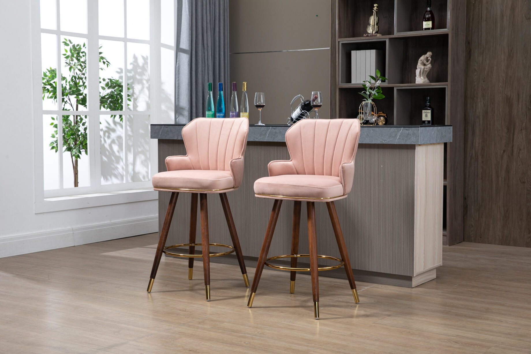 Swivel Bar Stools Set of 2, Counter Height Bar Stools with High ...