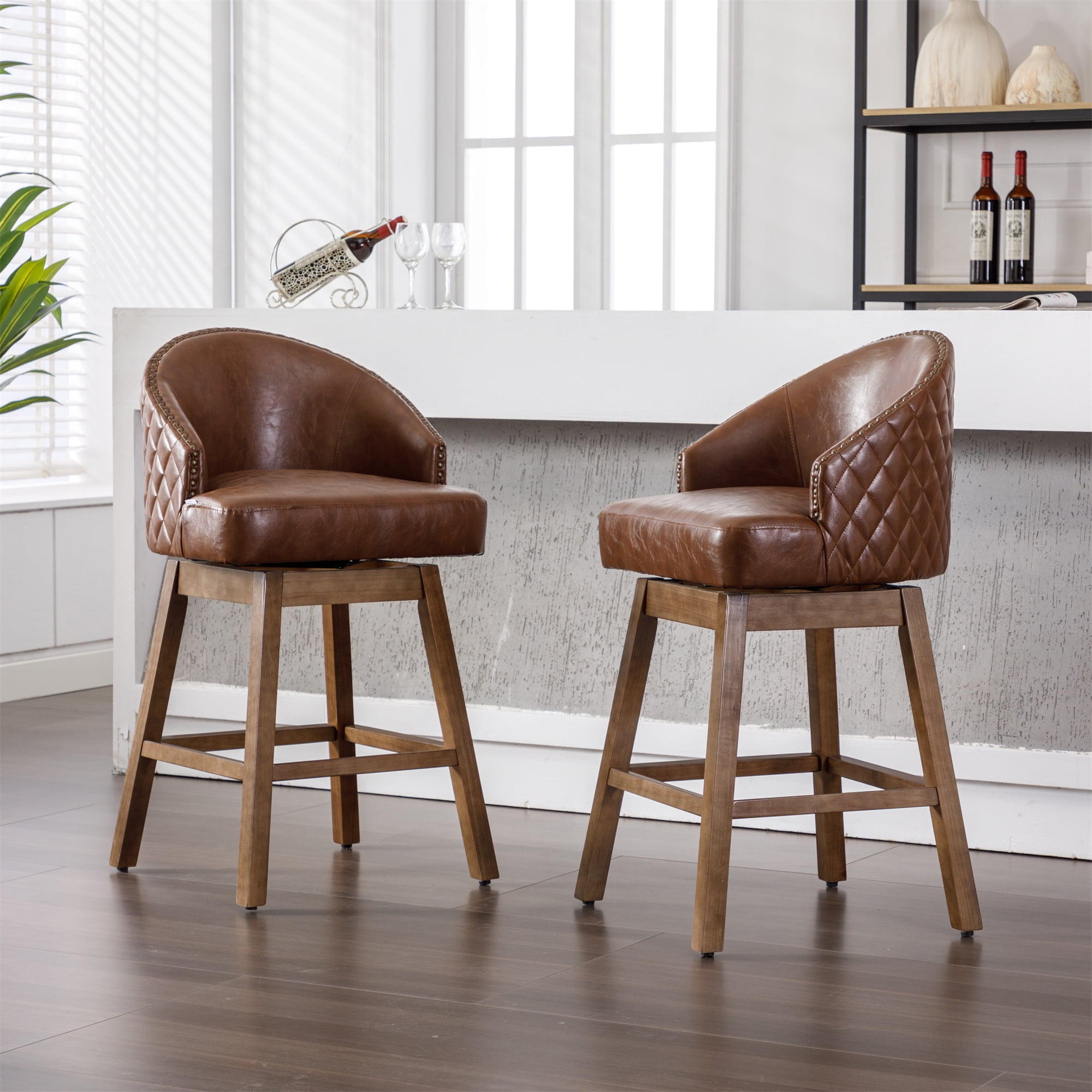 Swivel Bar Stools Set of 2, Counter Height Bar Stools, Retro Bar Chairs ...