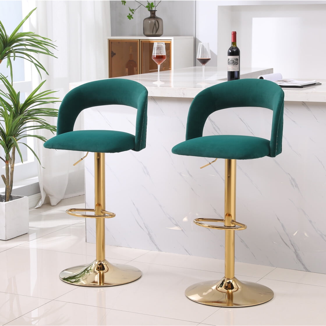 Swivel Bar Stools Set of 2, Counter Height Bar Stools in Velvet with ...