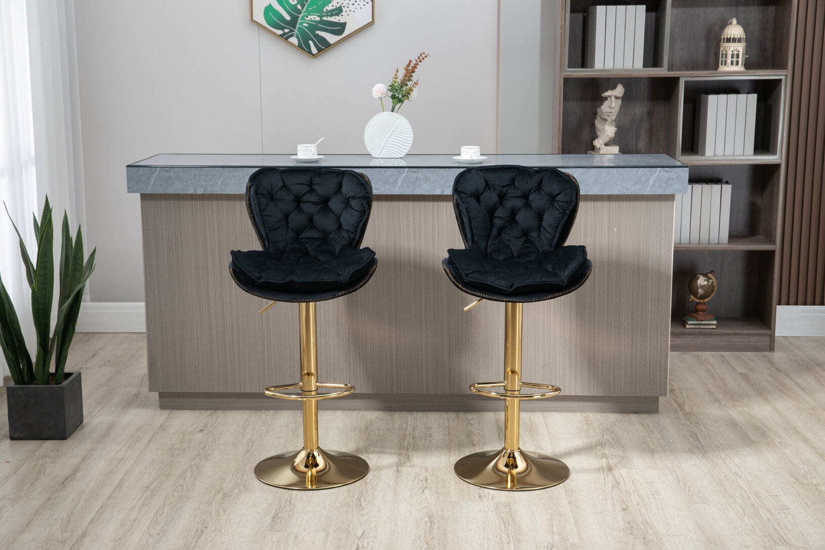 Swivel Bar Stools Set of 2 with Curved Back, Comfy Upholstered Counter ...
