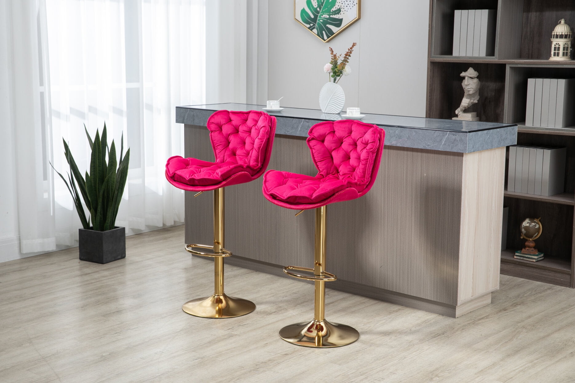 Swivel Bar Stools Set of 2 with Curved Back, Comfy Upholstered Counter ...