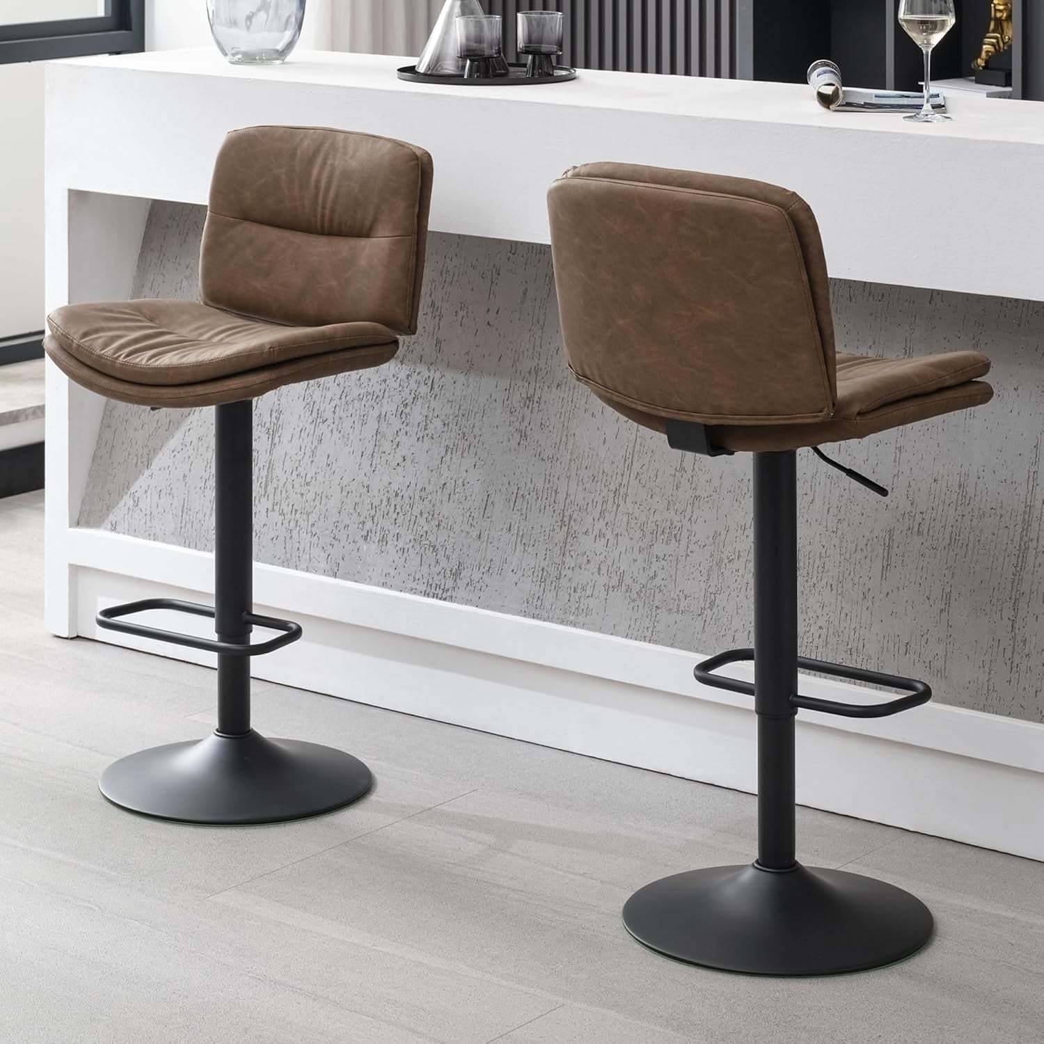 Swivel Bar Stools Set of 2, Double-Layer Upholstered Counter Height Bar ...