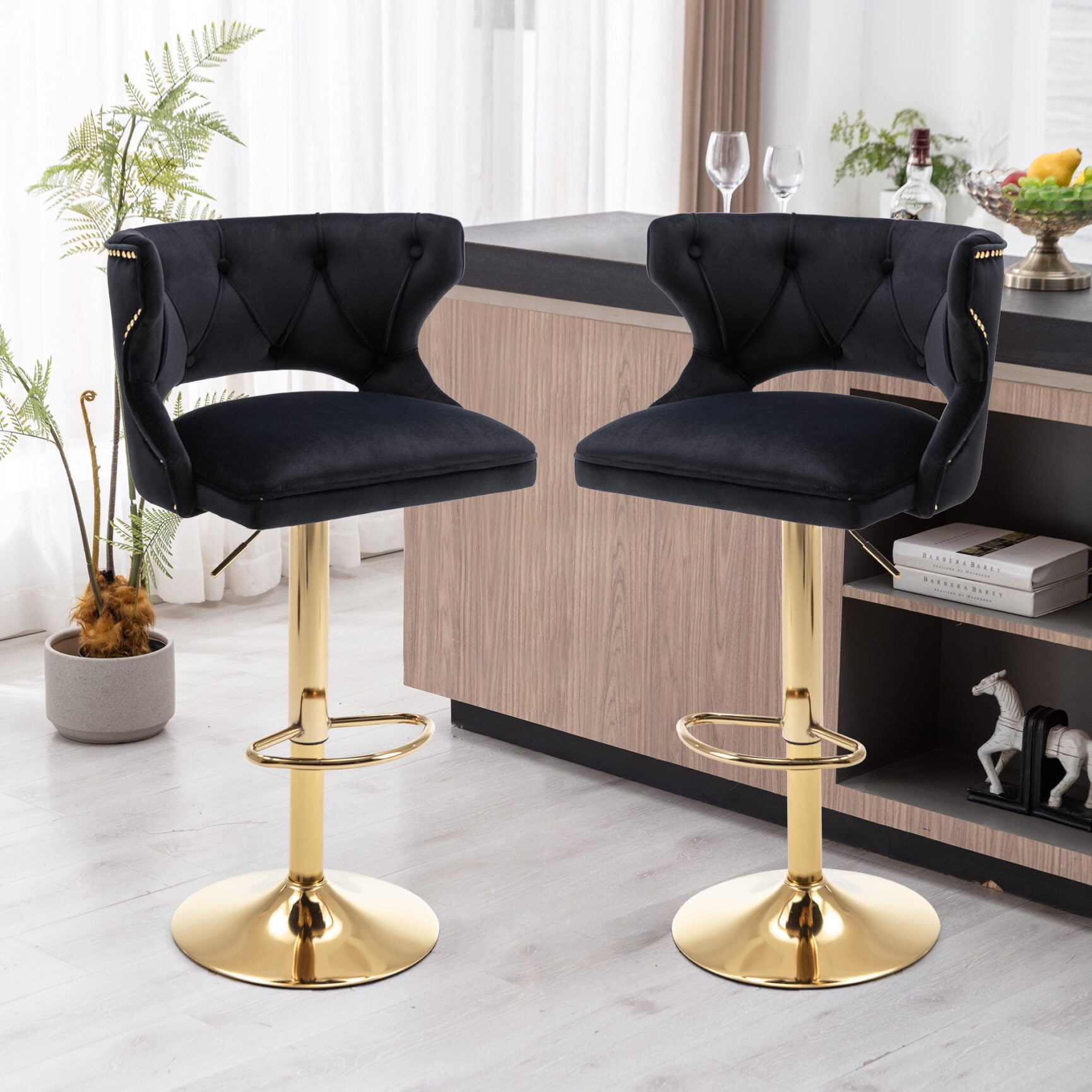 Swivel Bar Stools Set of 2 with Footrest, Adjustable Height 26" to 35 ...