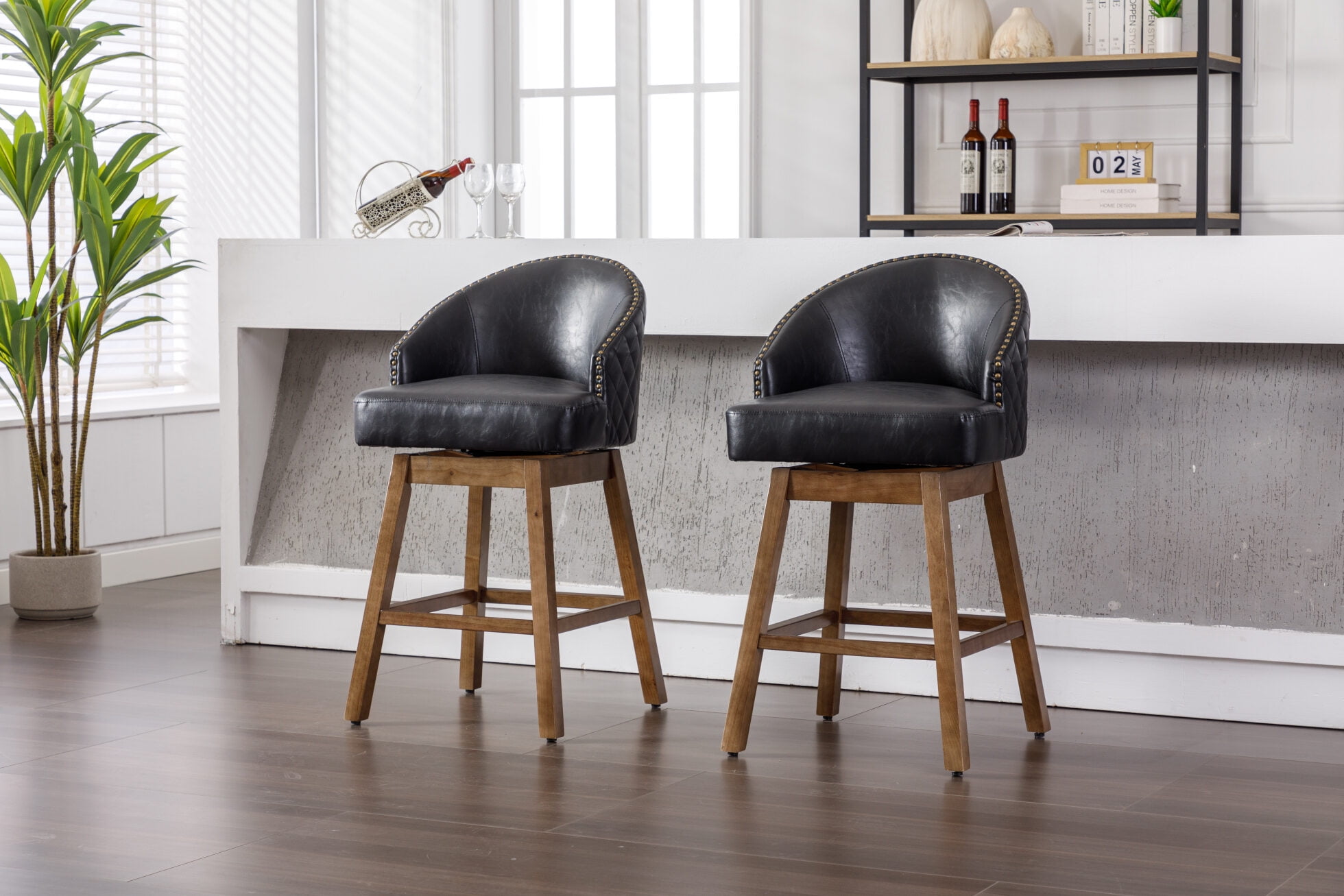 Swivel Bar Stools Set of 2 with Footrest, Comfy Upholstered Counter ...