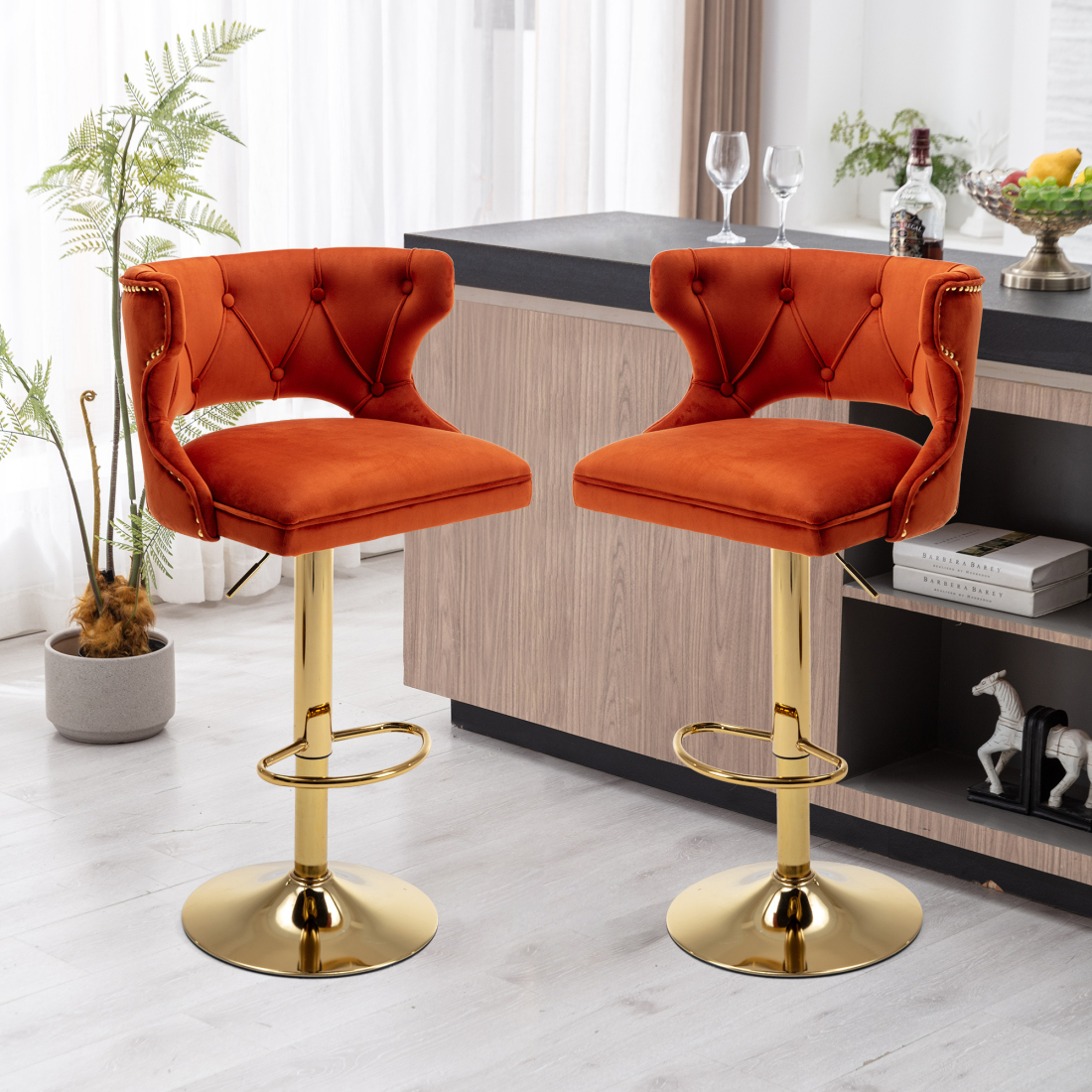 Swivel Bar Stools Set of 2 with Footrest, Modern Upholstered Counter ...