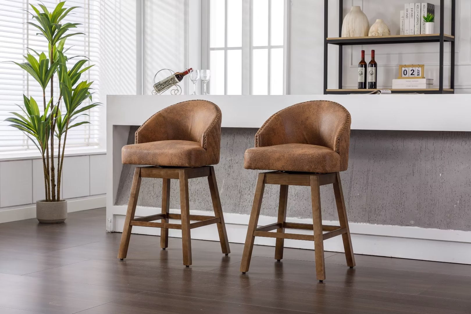 Swivel Bar Stools Set of 2, Linen Fabric Upholstered Counter Height Bar ...