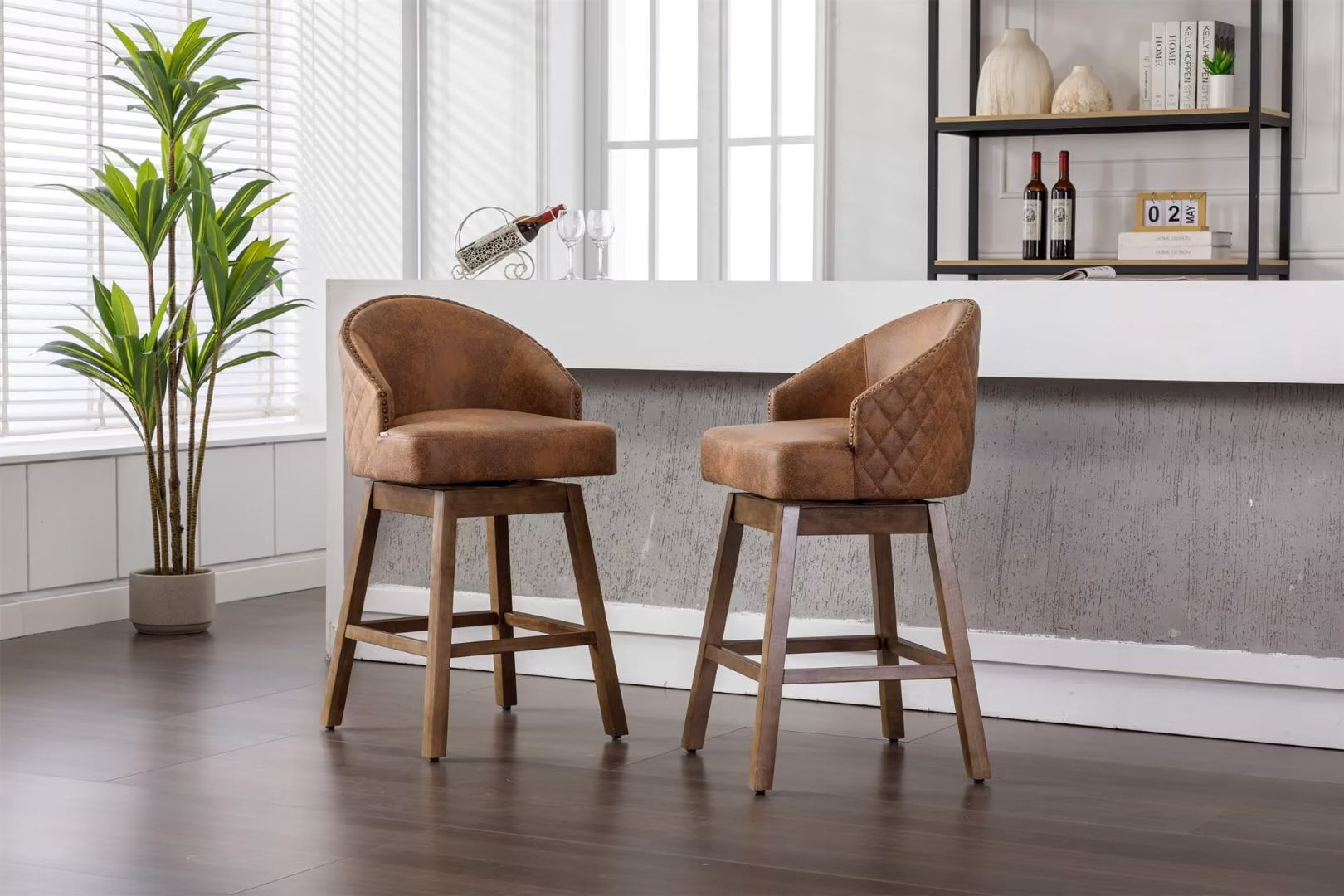 Triple Tree Swivel Bar Stools Set of 2, Modern Tufted, 360 Degree Wing ...