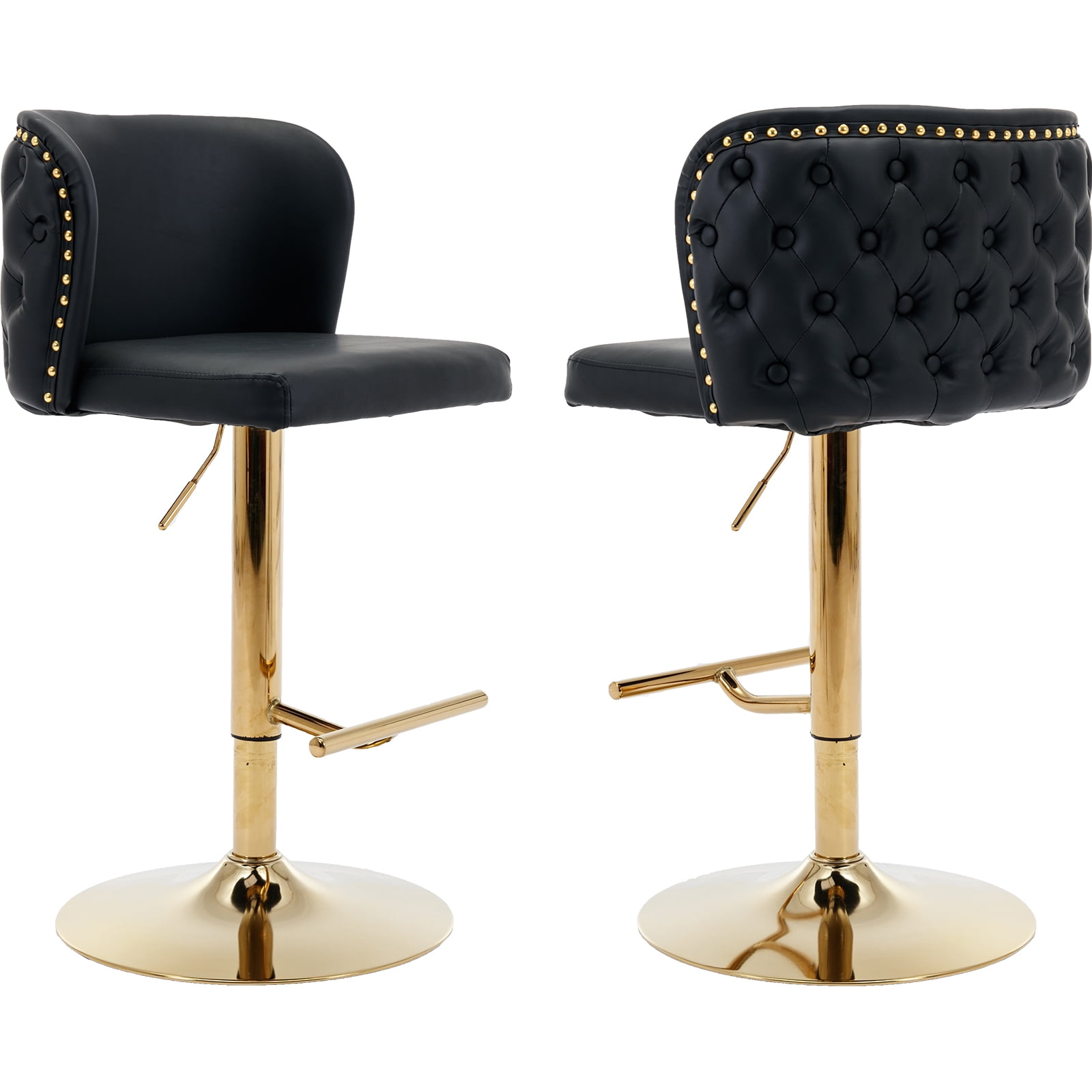 Swivel Bar Stools Set of 2, PU Leather Bar Stools with Back, 25"-33 ...