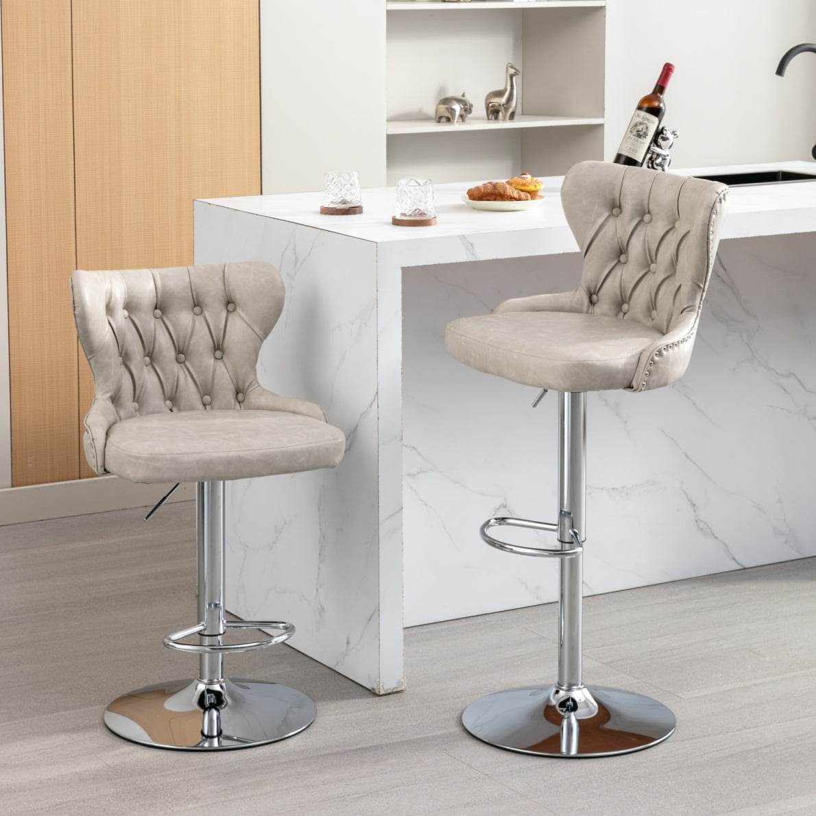 Swivel Bar Stools Set of 2, Sillas para Barra De Cocina, PU Leather ...