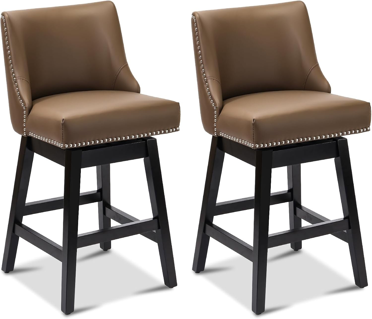 Swivel Bar Stools Set of 2 with Thicker Wood Leg,26" Counter Height Bar ...