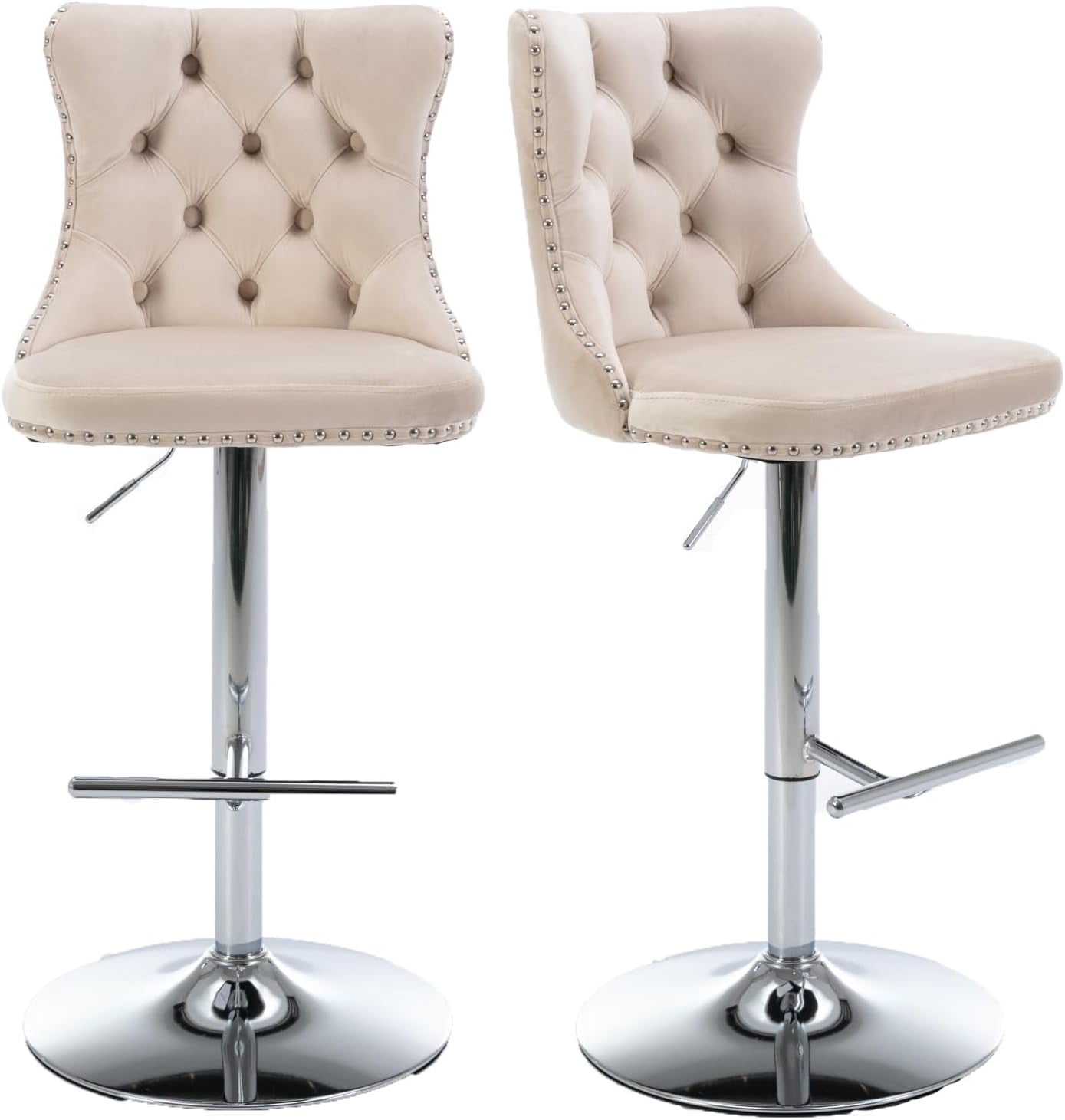 Swivel Bar Stools Set of 2, Upholstered Bar Stools with Nailheads Trim ...