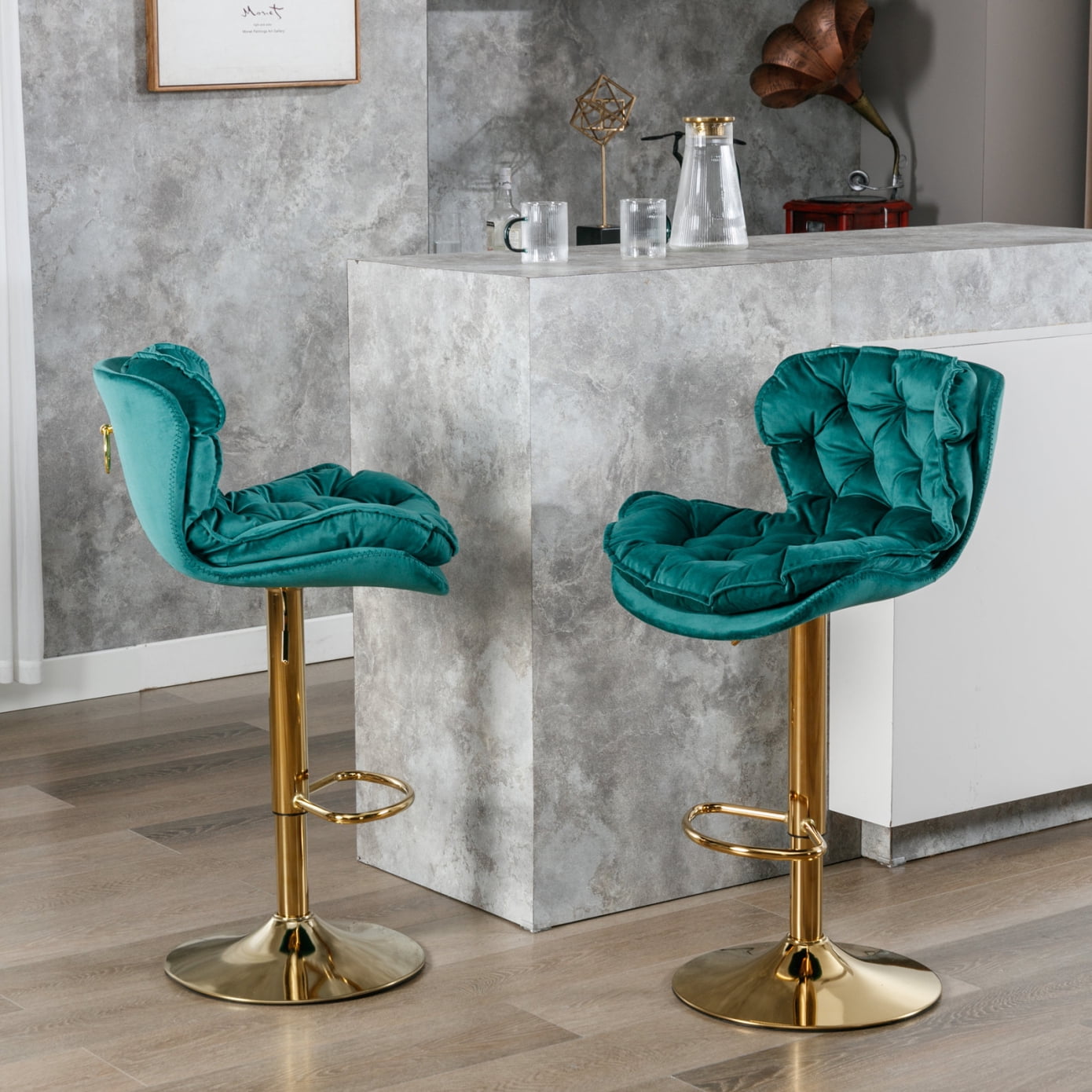Swivel Bar Stools Set of 2,Velvet Counter Height Bar Stools Adjusatble ...