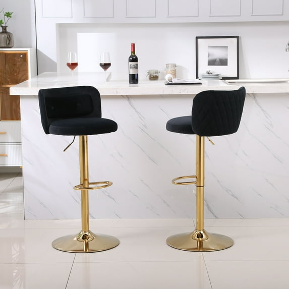 Swivel Bar Stools Set of 2, Velvet Height Adjustable Bar Chairs with ...