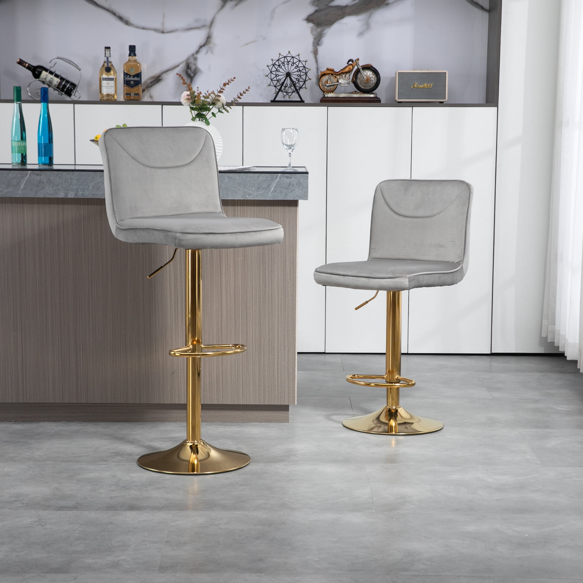 Swivel Bar Stools Set of 2, Velvet Upholstered Counter Height Bar ...