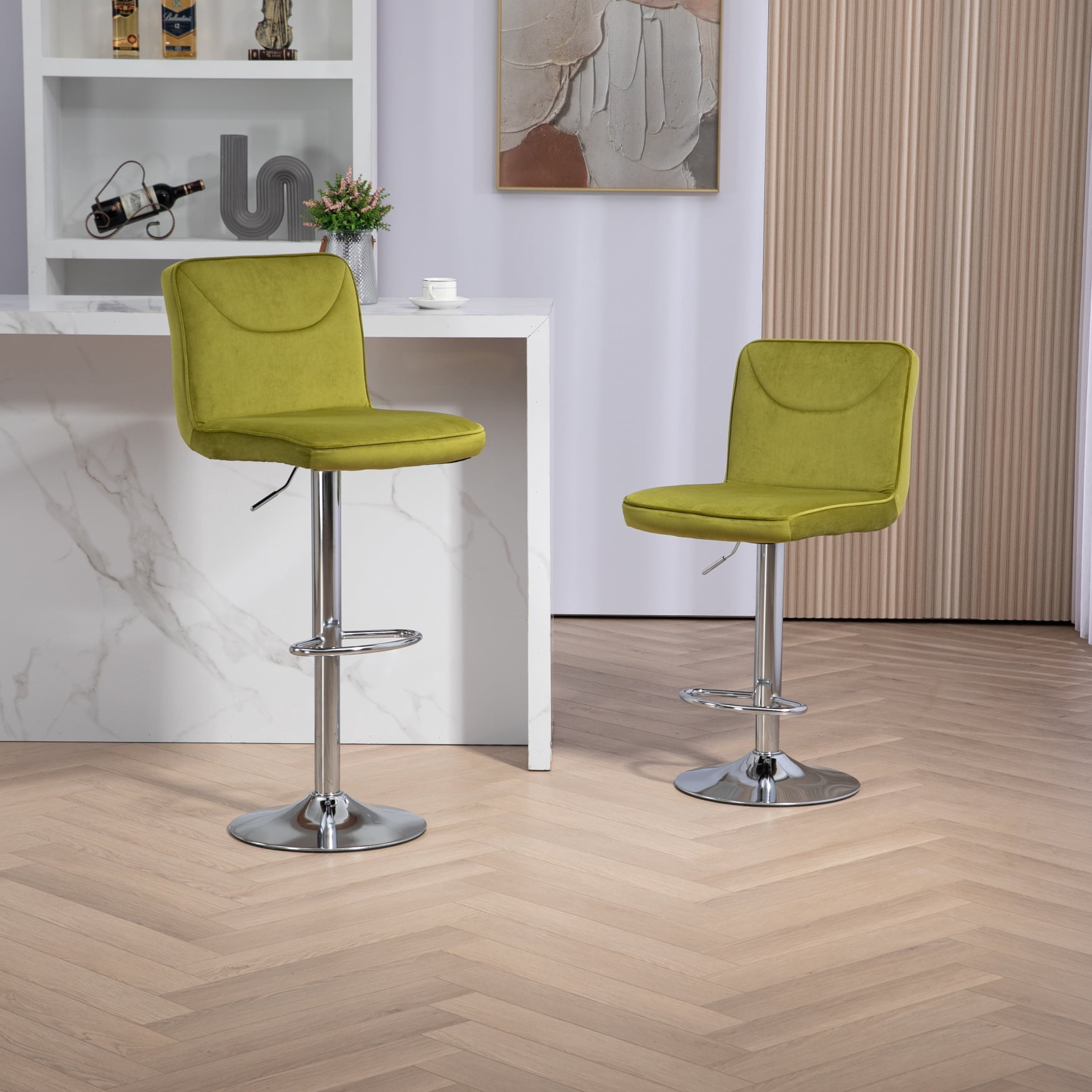 Swivel Bar Stools Set of 2, Velvet Upholstered Counter Height Bar ...