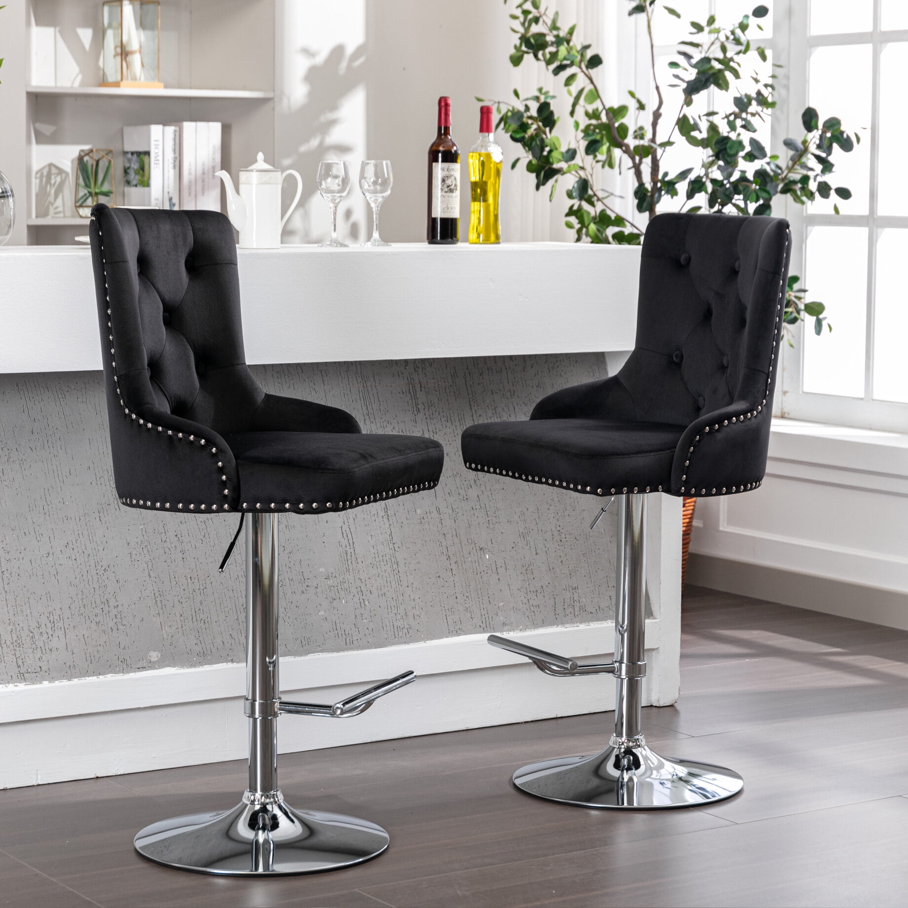 Swivel Bar Stools Set of 2, Velvet Upholstered Dining Chair with ...