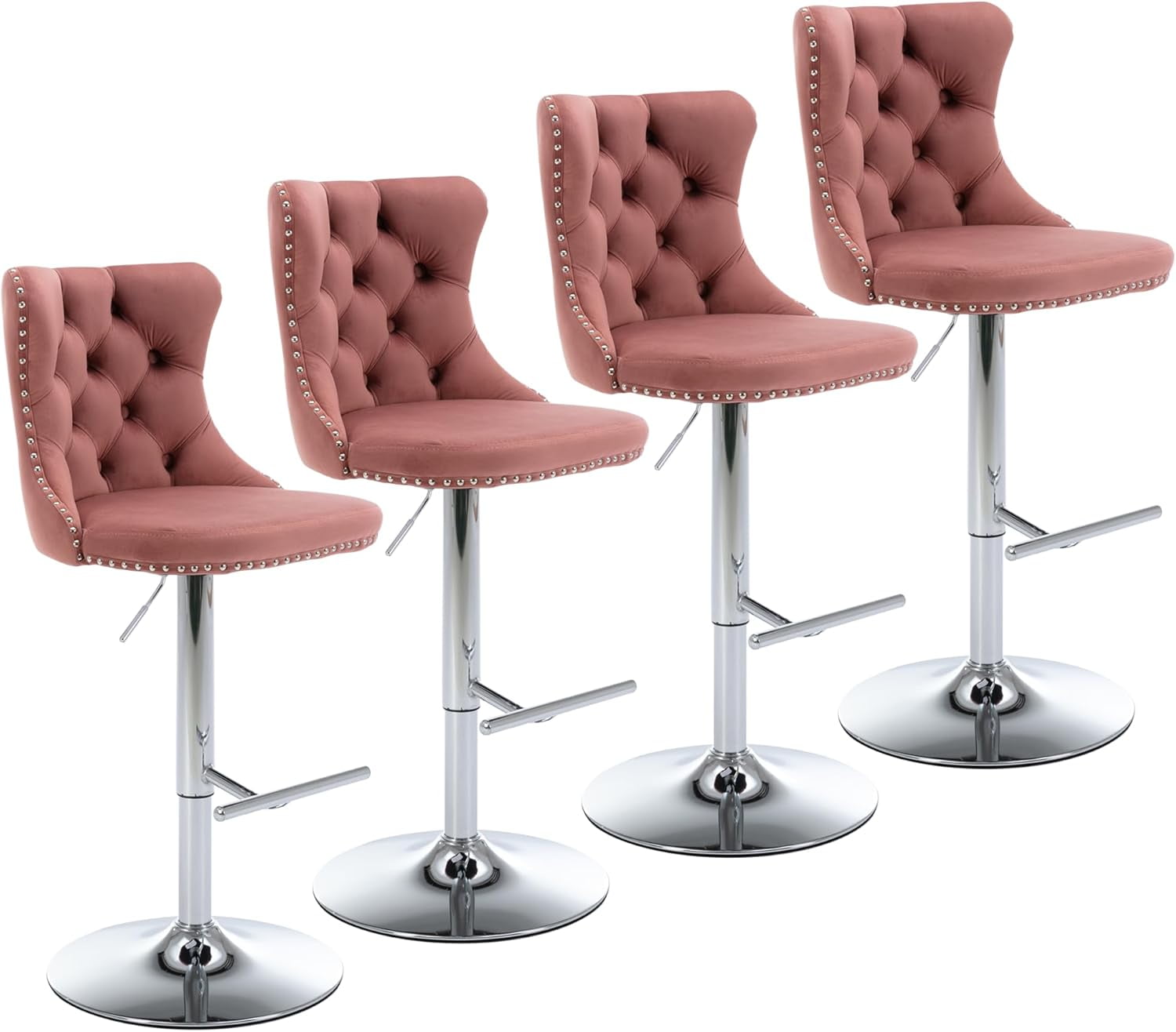 Swivel Bar Stools Set of 4, Adjustable Velvet Counter Height Barstools ...