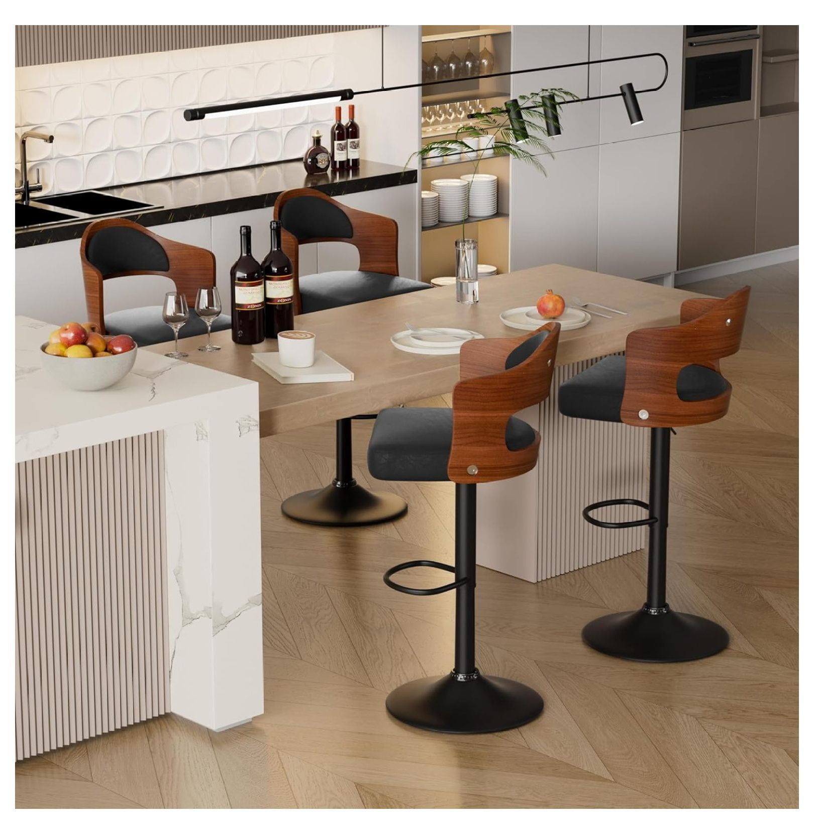 Swivel Bar Stools Set of 4 for Kitchen Counter, Adjustable Bentwood ...