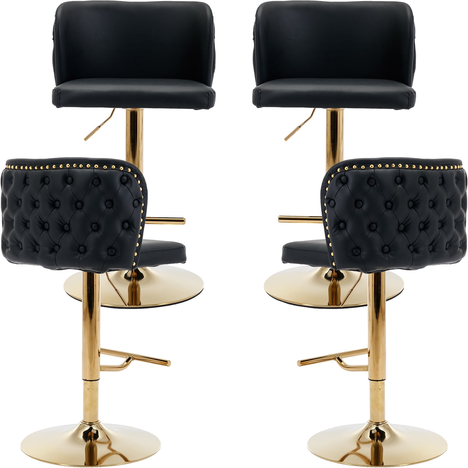 Swivel Bar Stools Set of 4, PU Leather Bar Stools with Back, 25"-33 ...