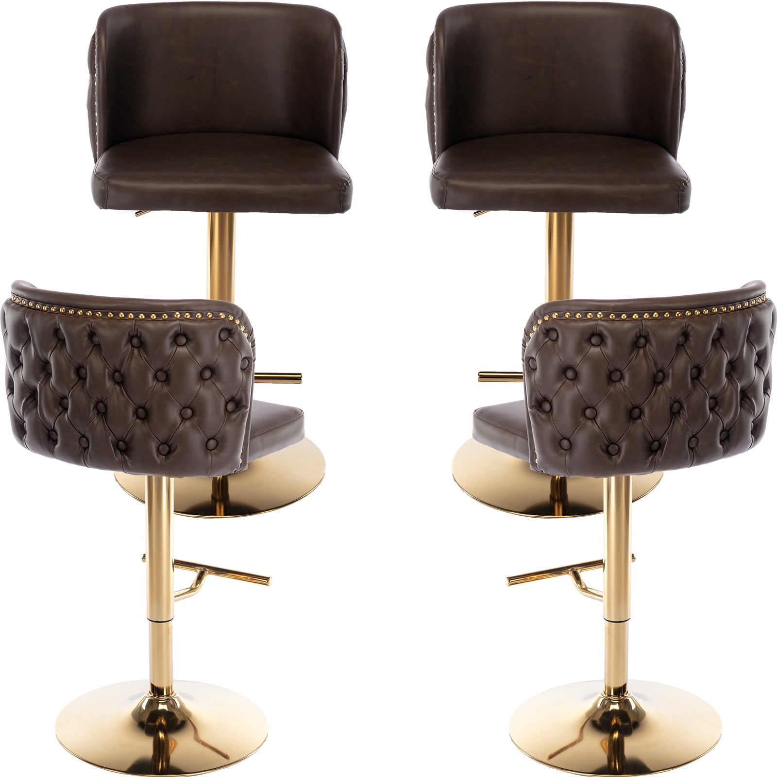 Swivel Bar Stools Set of 4, PU Leather, Adjustable 25"-33", Kitchen ...