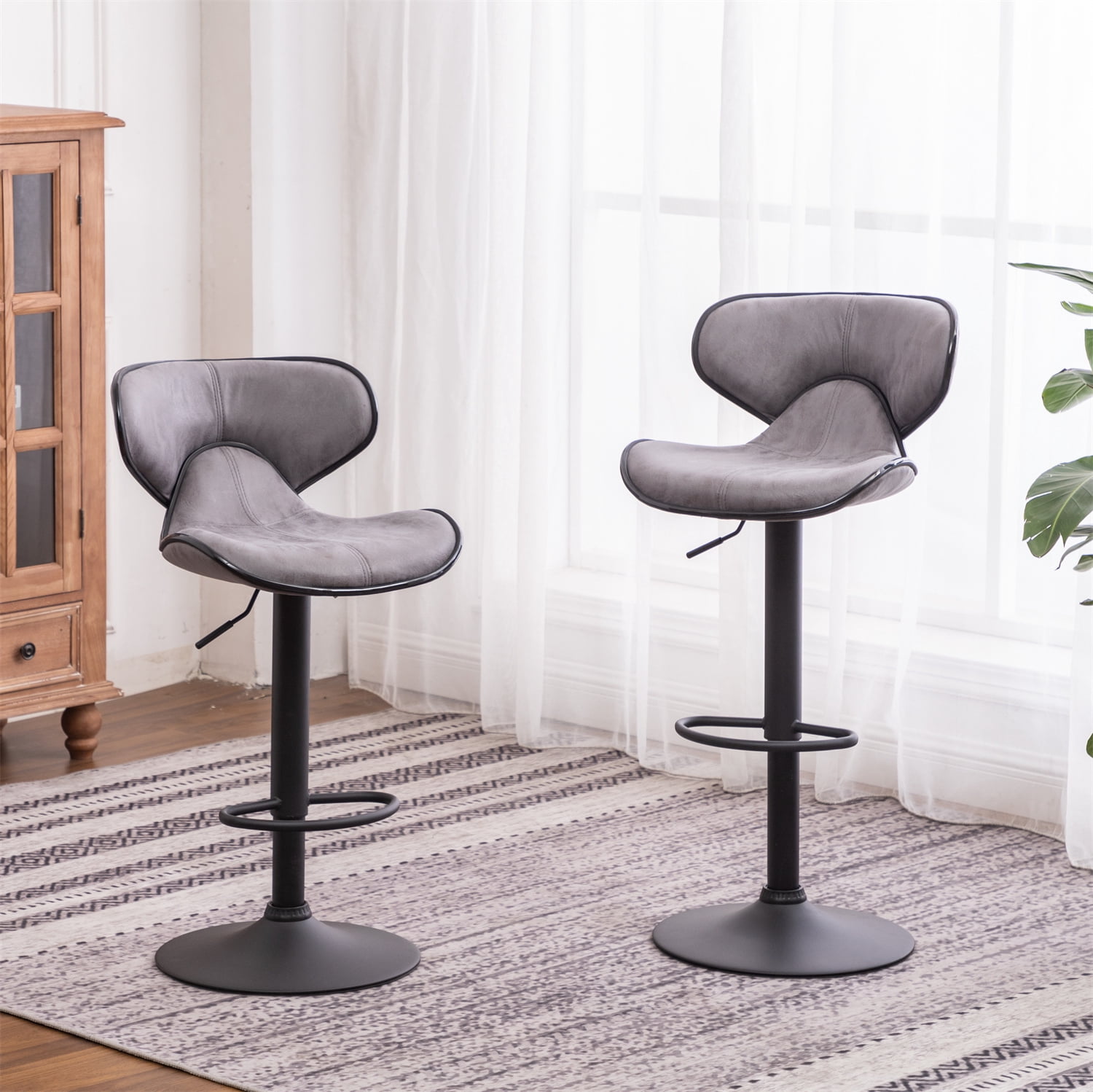 Swivel Bar Stools Set of 2, Adjustable Bentwood Bar Stools, Modern ...