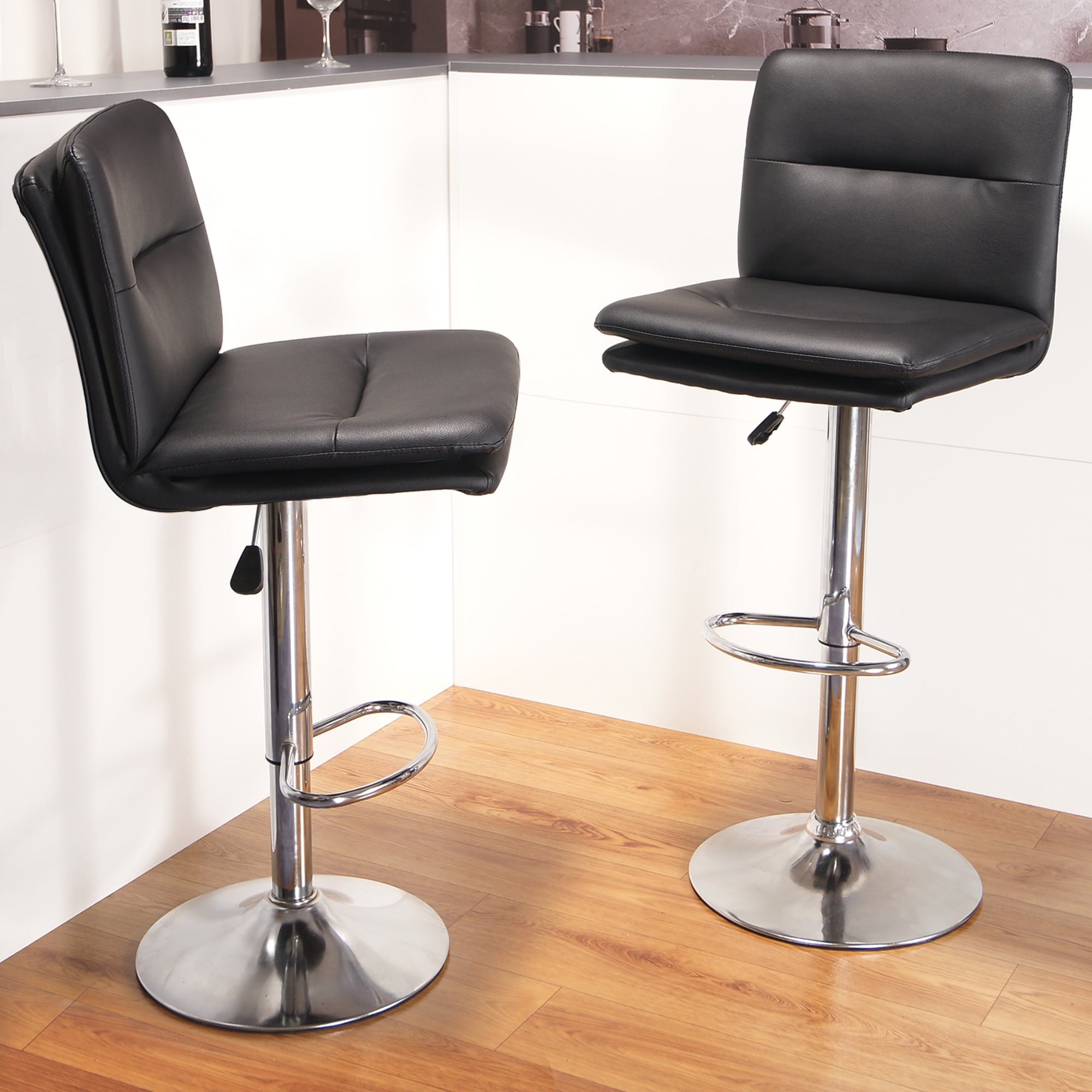 Swivel Bar Stools Set of 2 Adjustable PU Leather Counter Stools with ...
