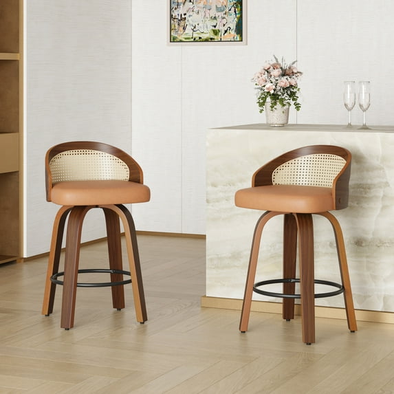 Swivel Bar Stools Set of 2, Counter Height Barstools with Rattan Back ...