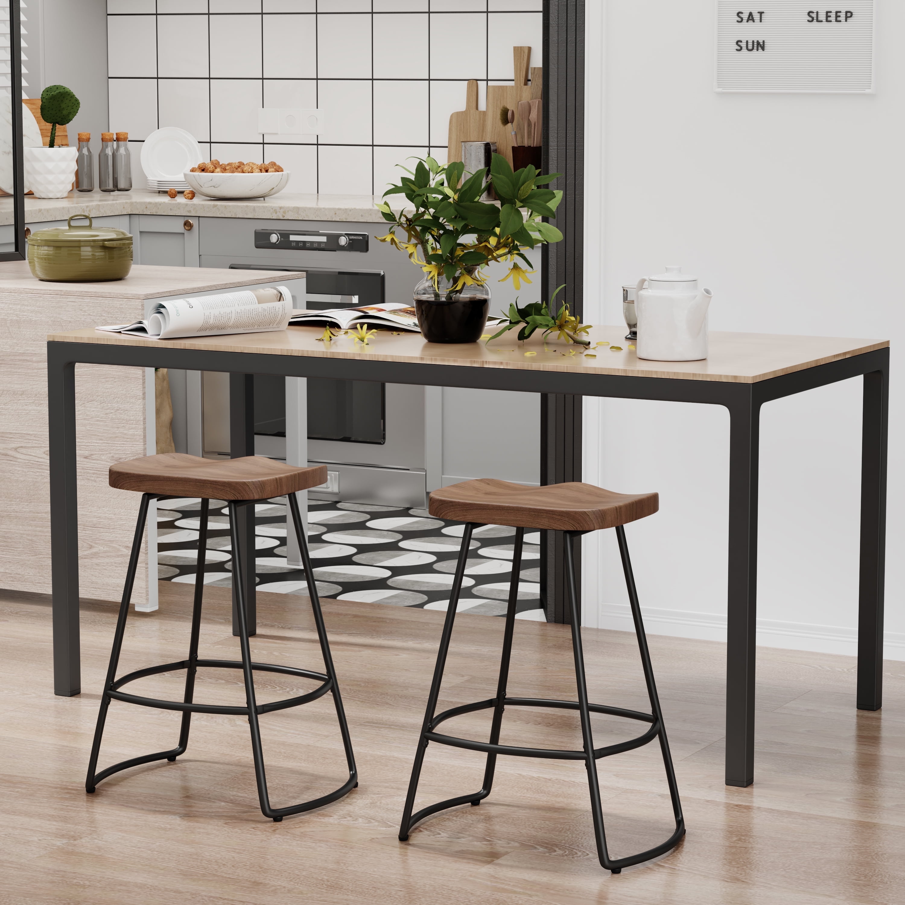Pair of Swivel Bar Stools - Industrial Metal Counter Height Barstools ...
