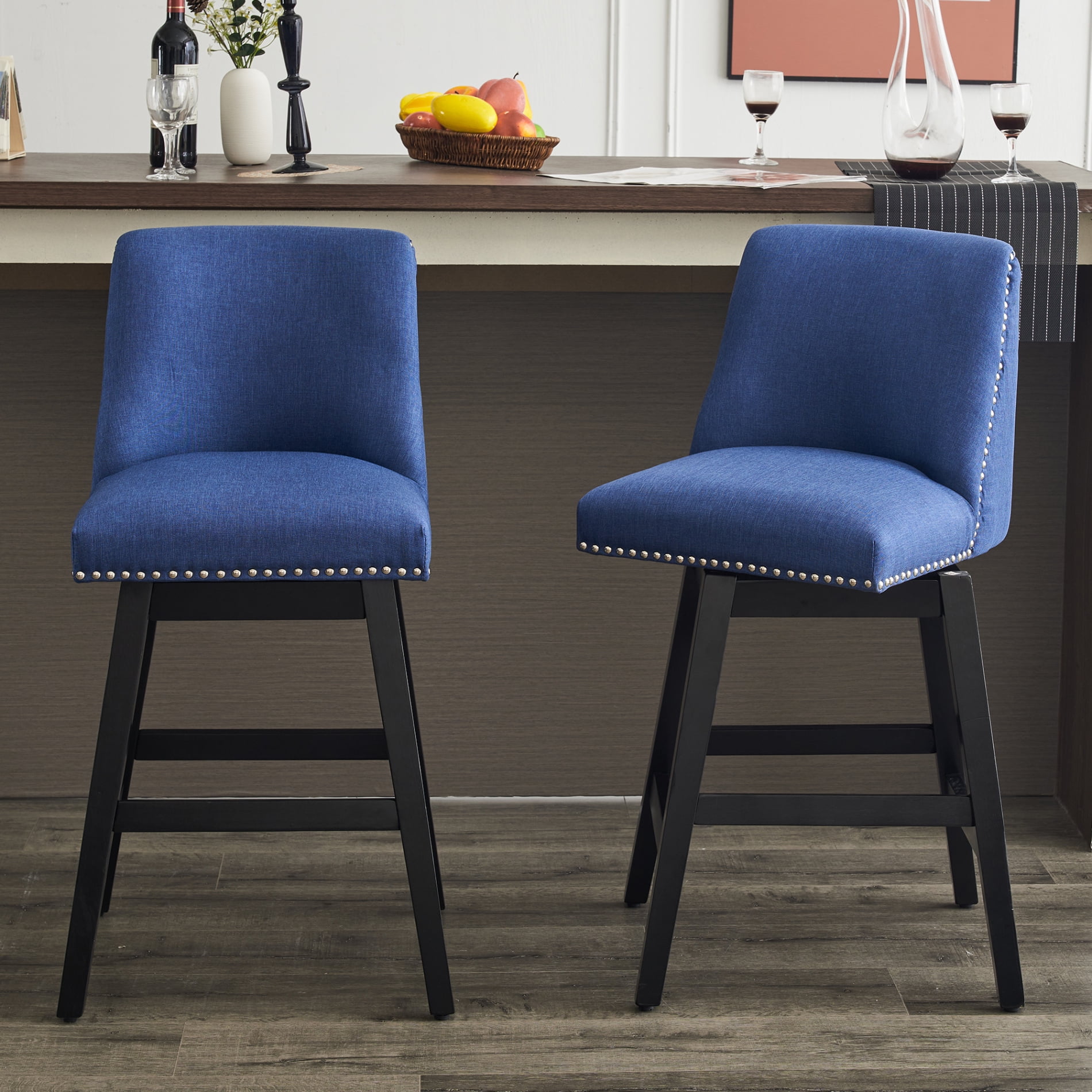 Swivel Bar Stools Set of 2, Modern 26" Upholstered Linen Fabric High ...