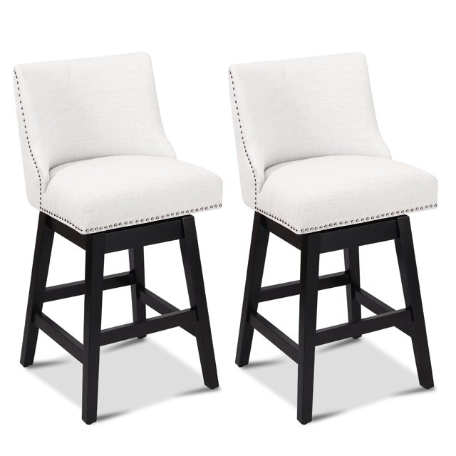 Swivel Bar Stools Set of 2 with Thicker Wood Legs,26" Counter Height ...