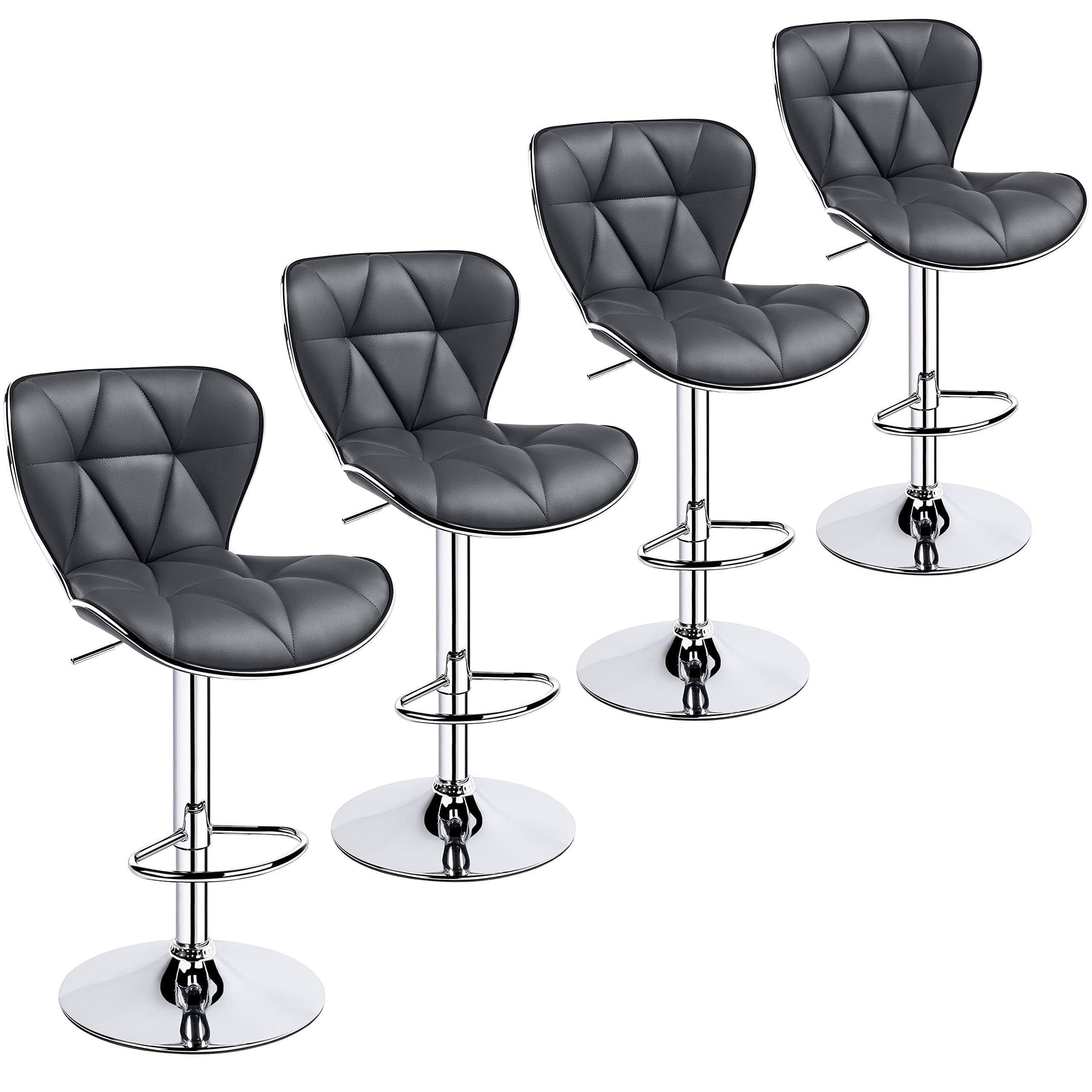 Swivel Bar Stools Set of 4, PU Leather Adjustable Shell Back Island ...