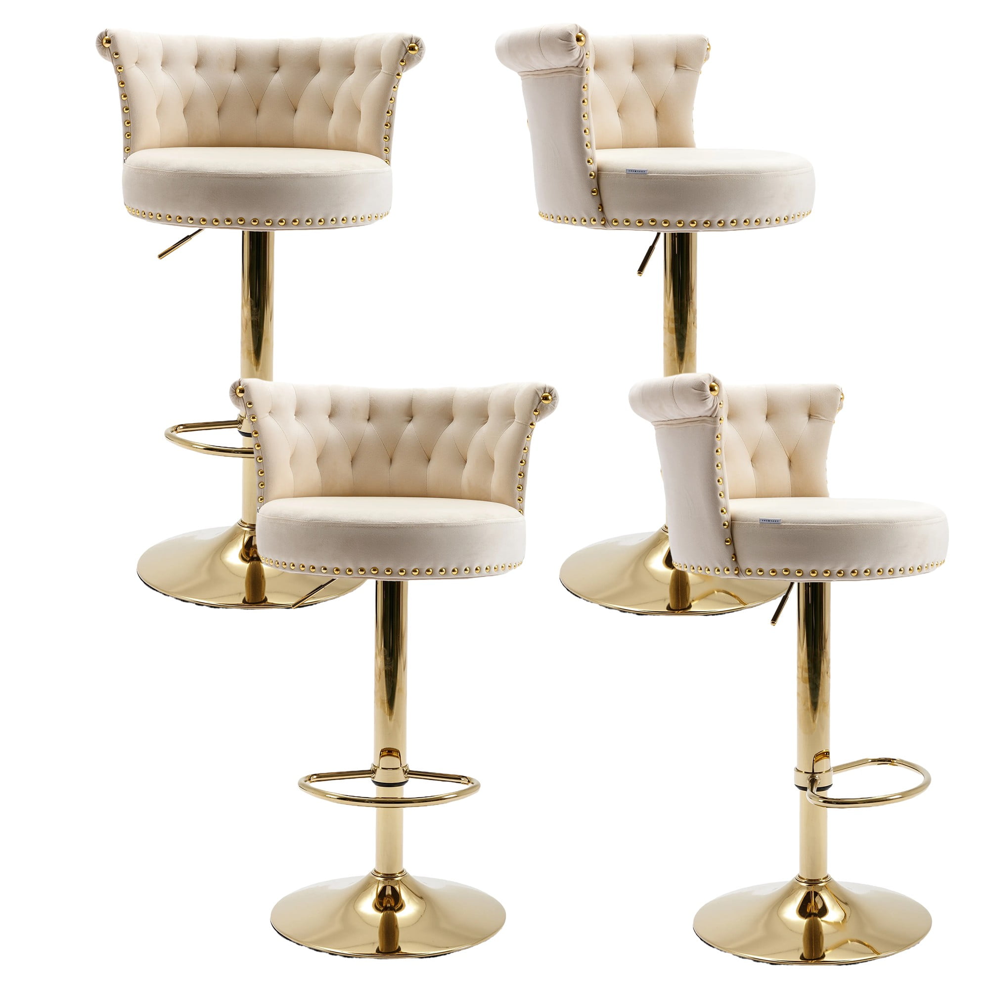 Swivel Bar Stools, Velvet Adjustable Height Bar Stools with Back and ...