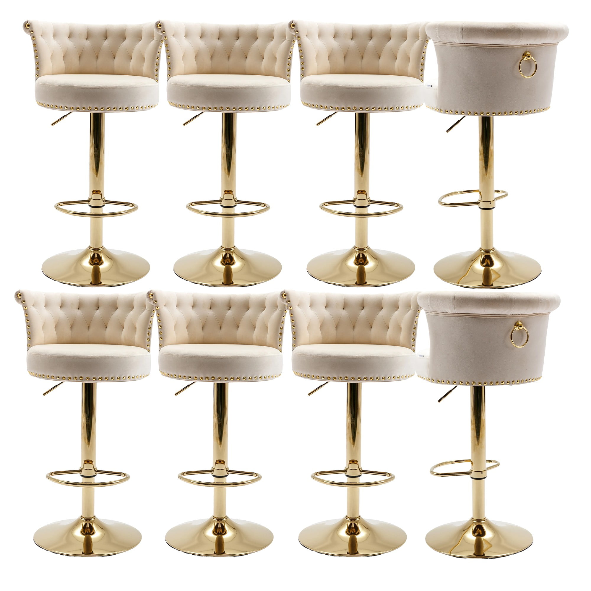 Swivel Bar Stools, Velvet Adjustable Height Bar Stools with Back and ...