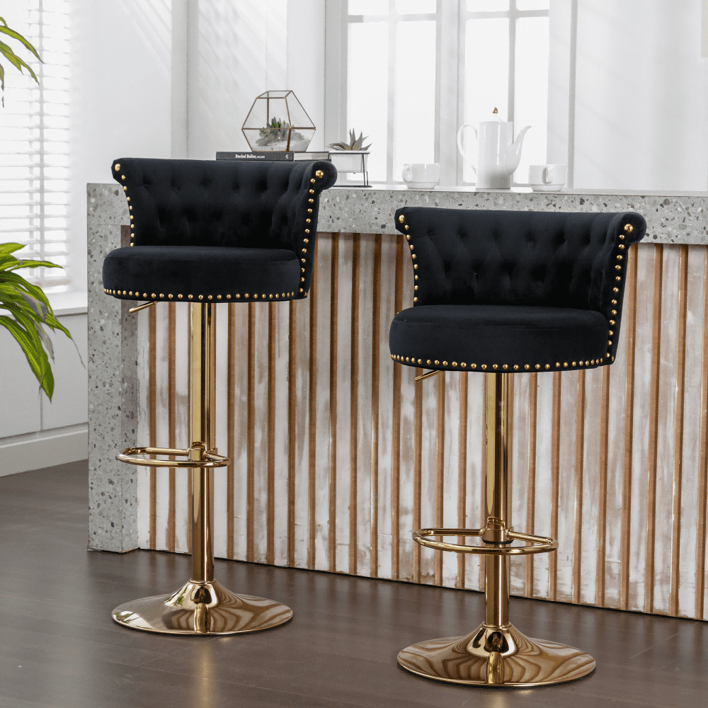 Swivel Bar Stools, Velvet Adjustable Height Bar Stools with Back and ...
