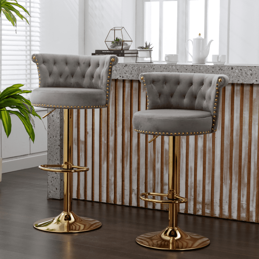 Swivel Bar Stools, Velvet Adjustable Height Bar Stools with Back and ...