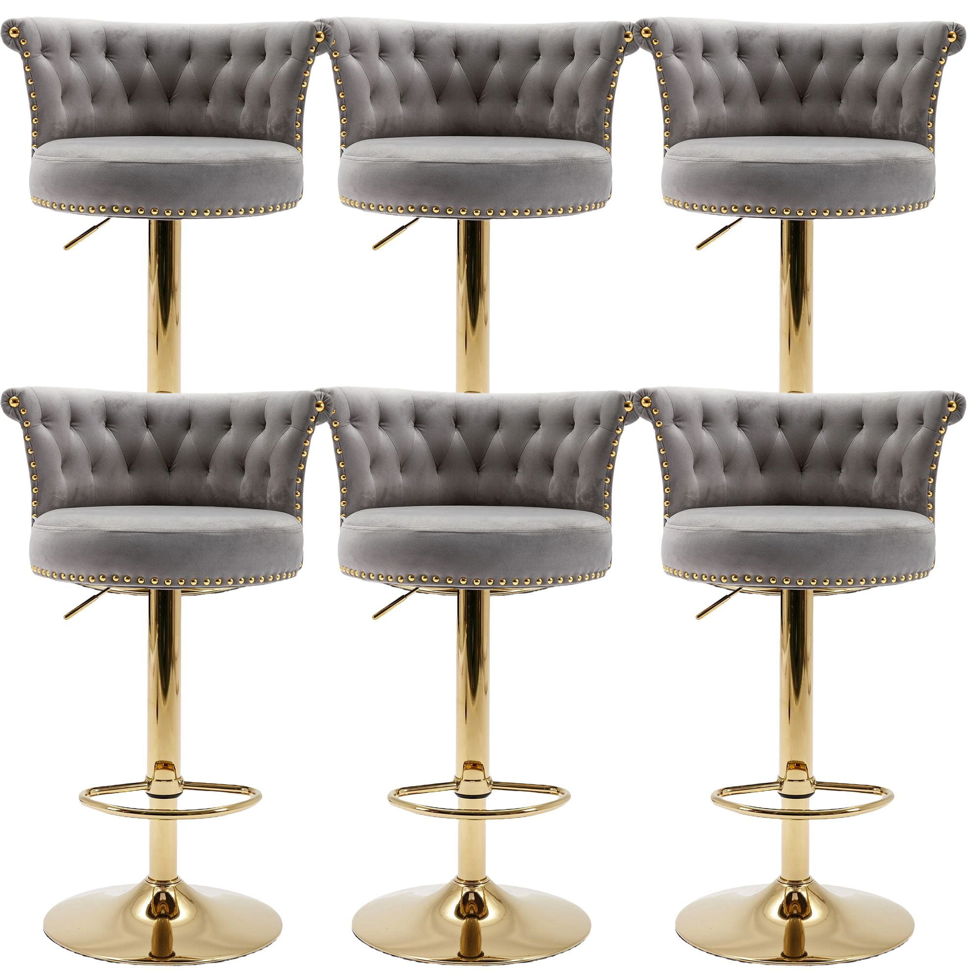 Swivel Bar Stools, Velvet Adjustable Height Bar Stools with Back and ...