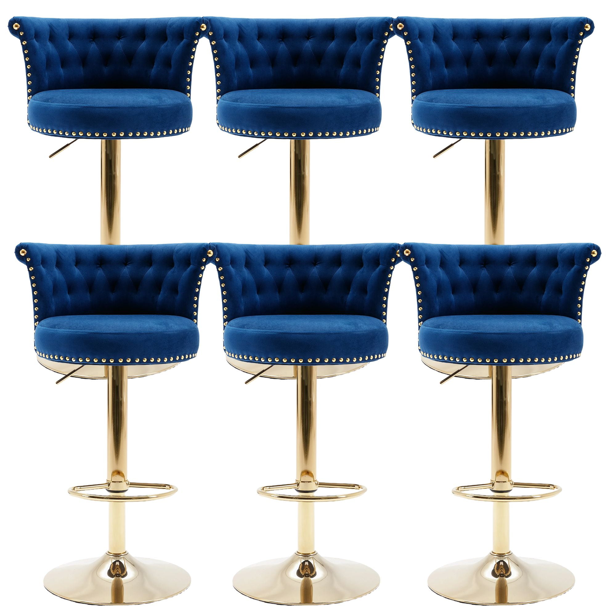 Swivel Bar Stools, Velvet Adjustable Height Bar Stools with Back and ...