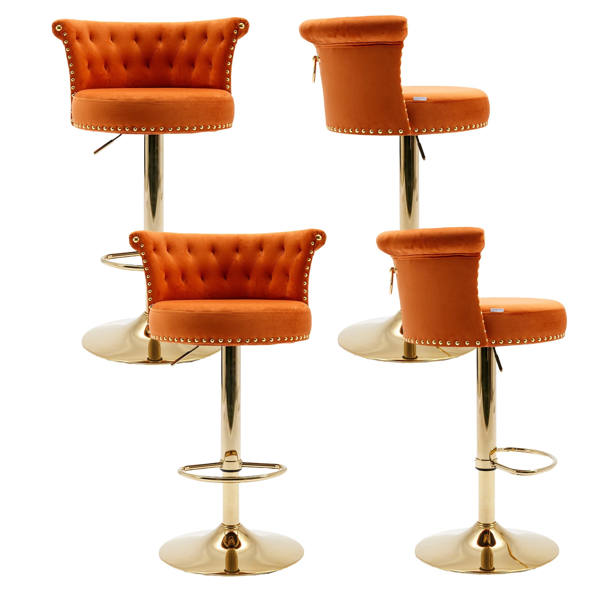 Swivel Bar Stools, Velvet Adjustable Height Bar Stools with Back and ...