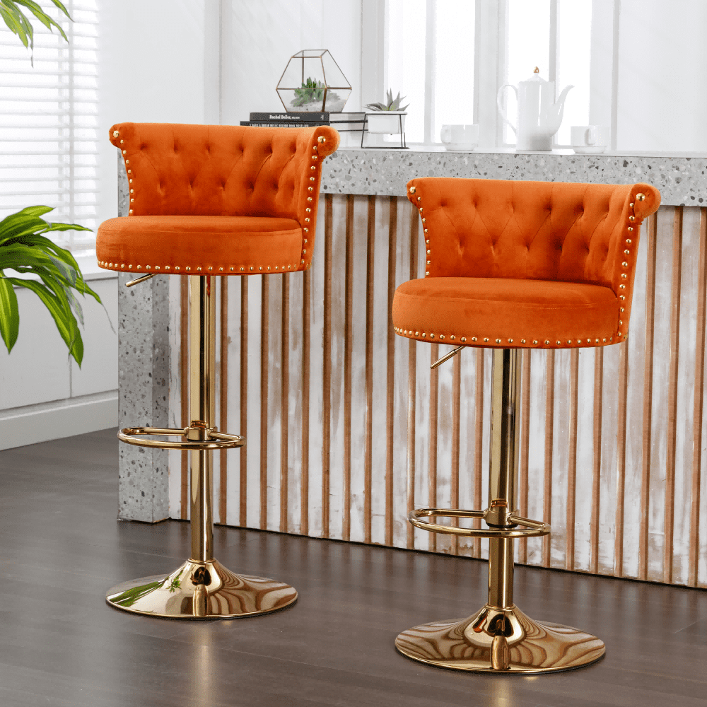 Swivel Bar Stools, Velvet Adjustable Height Bar Stools with Back and ...