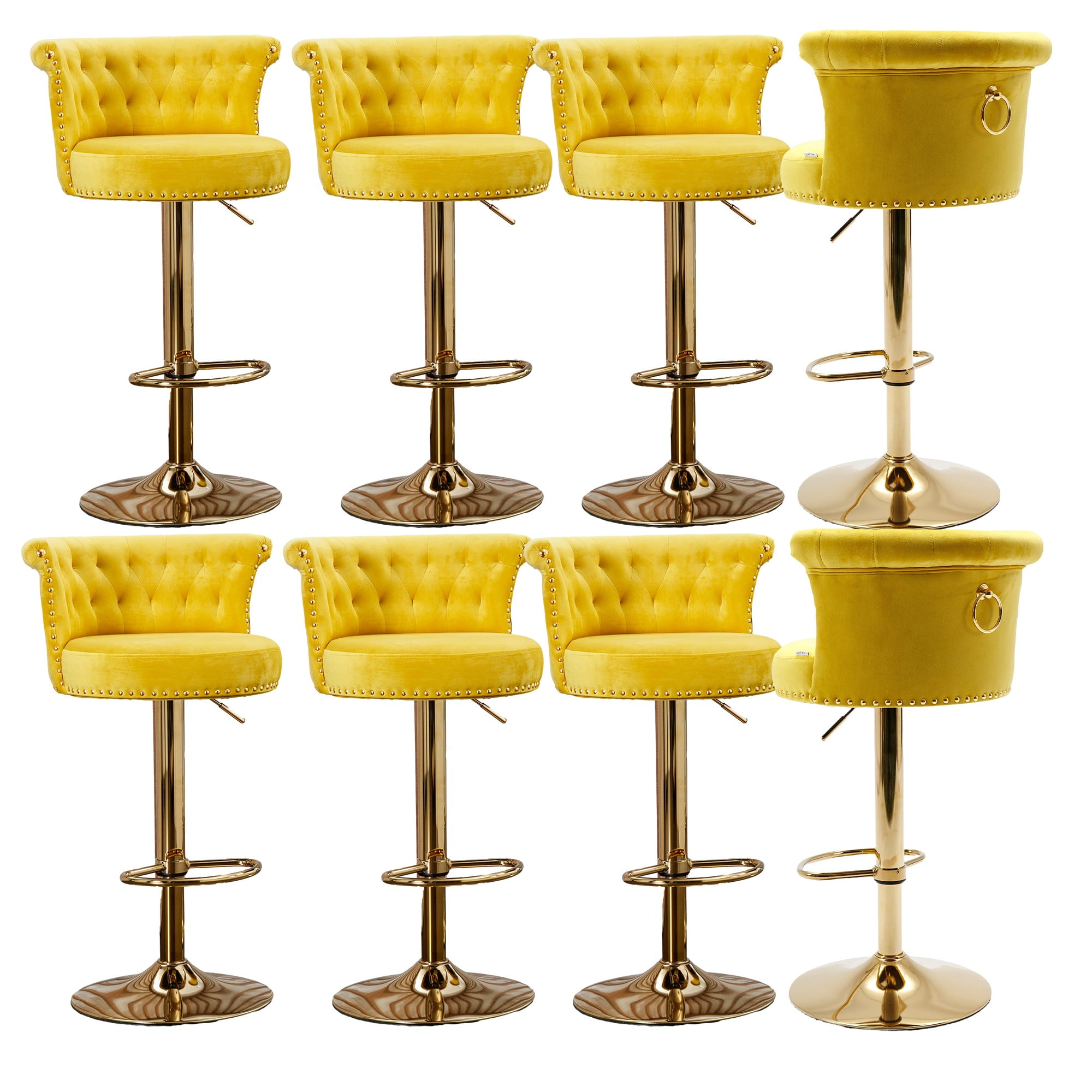 Swivel Bar Stools, Velvet Adjustable Height Bar Stools with Back and ...