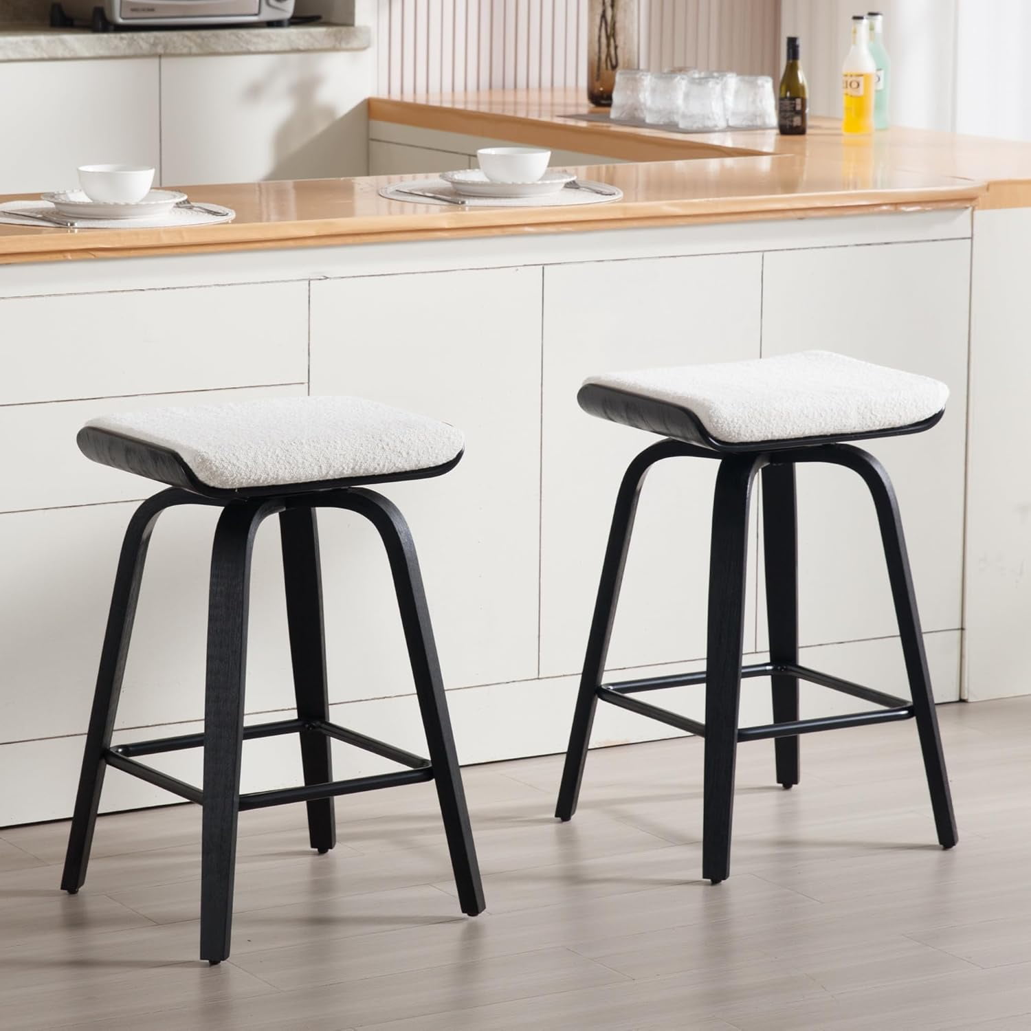 Swivel Bar Stools for Island 26 Inch Backless Wood Counter Height Bar ...