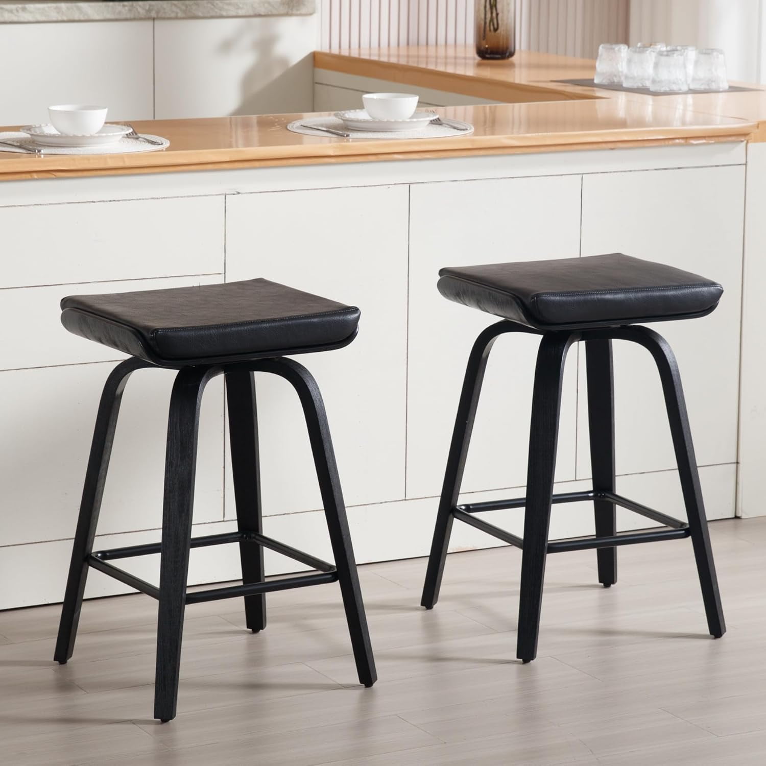 Swivel Bar Stools for Island 26 Inch Backless Wood Counter Height Bar ...