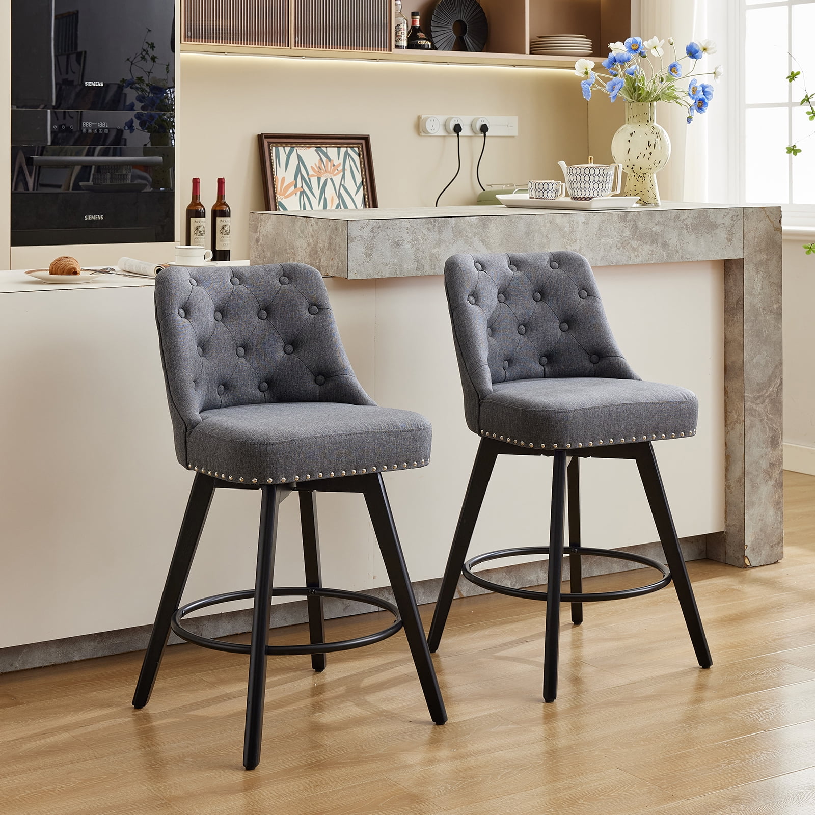 Swivel Bar Stools with Back, Set of 2 Counter Height Stools, 26 inch ...