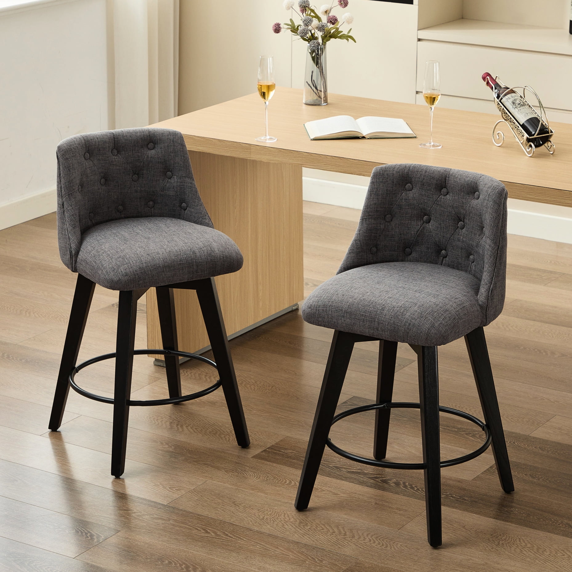 Swivel Bar Stools with Silent Swivel / Rubber Feet, Adjustable Leveling ...