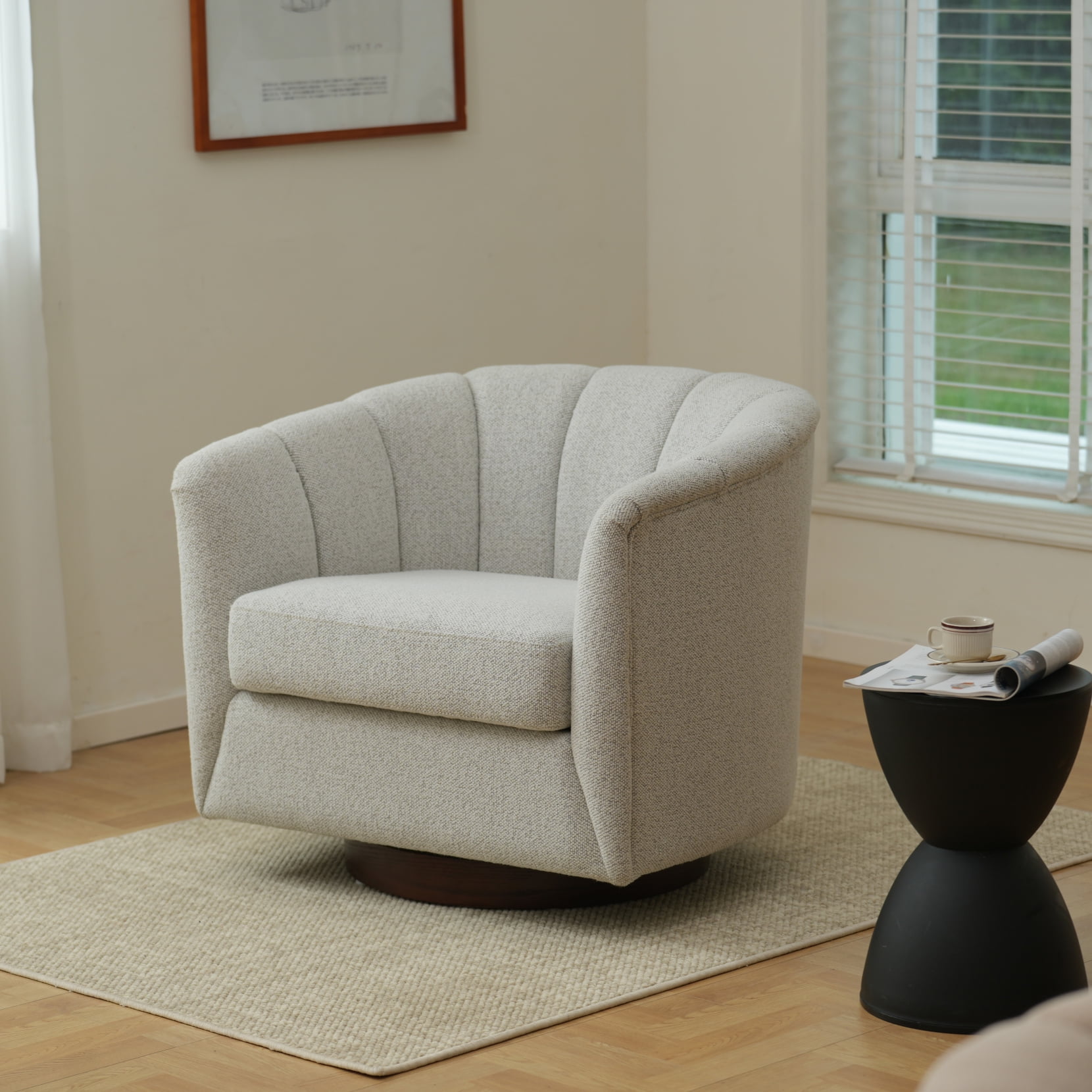 Swivel Barrel Accent Chair, 360-Degree Rotating Mid-Century Modern ...