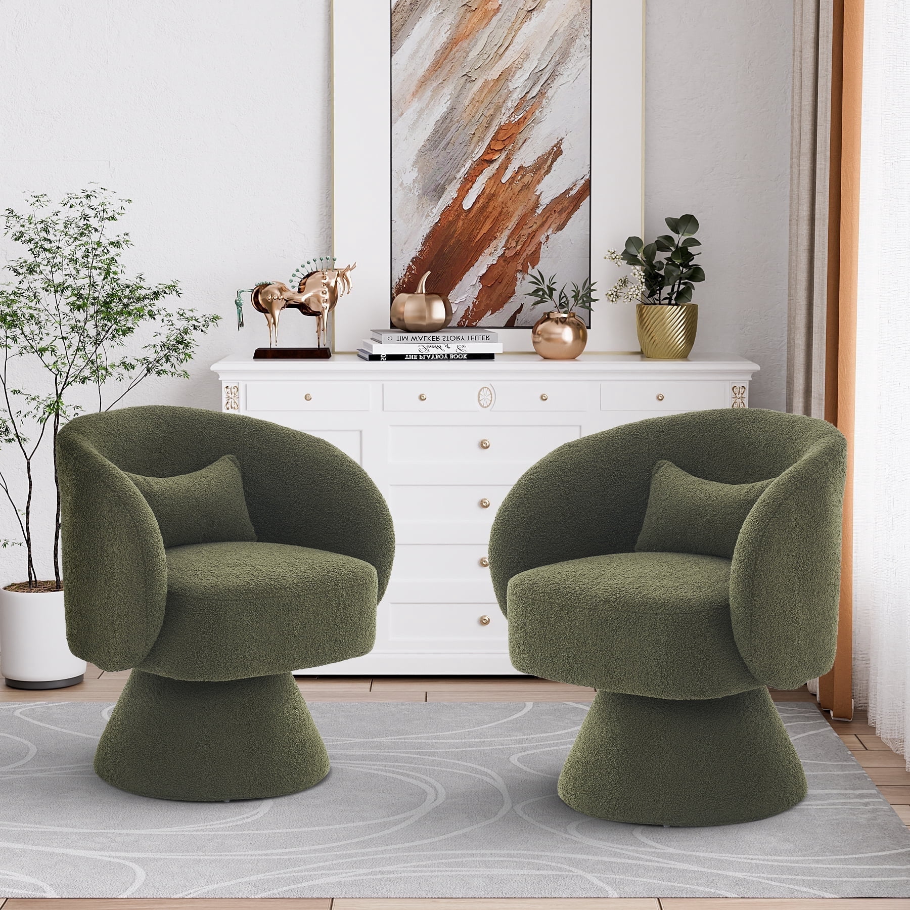 Swivel Barrel Accent Chair, Mid Century Modern Comfy Sherpa Armchair ...
