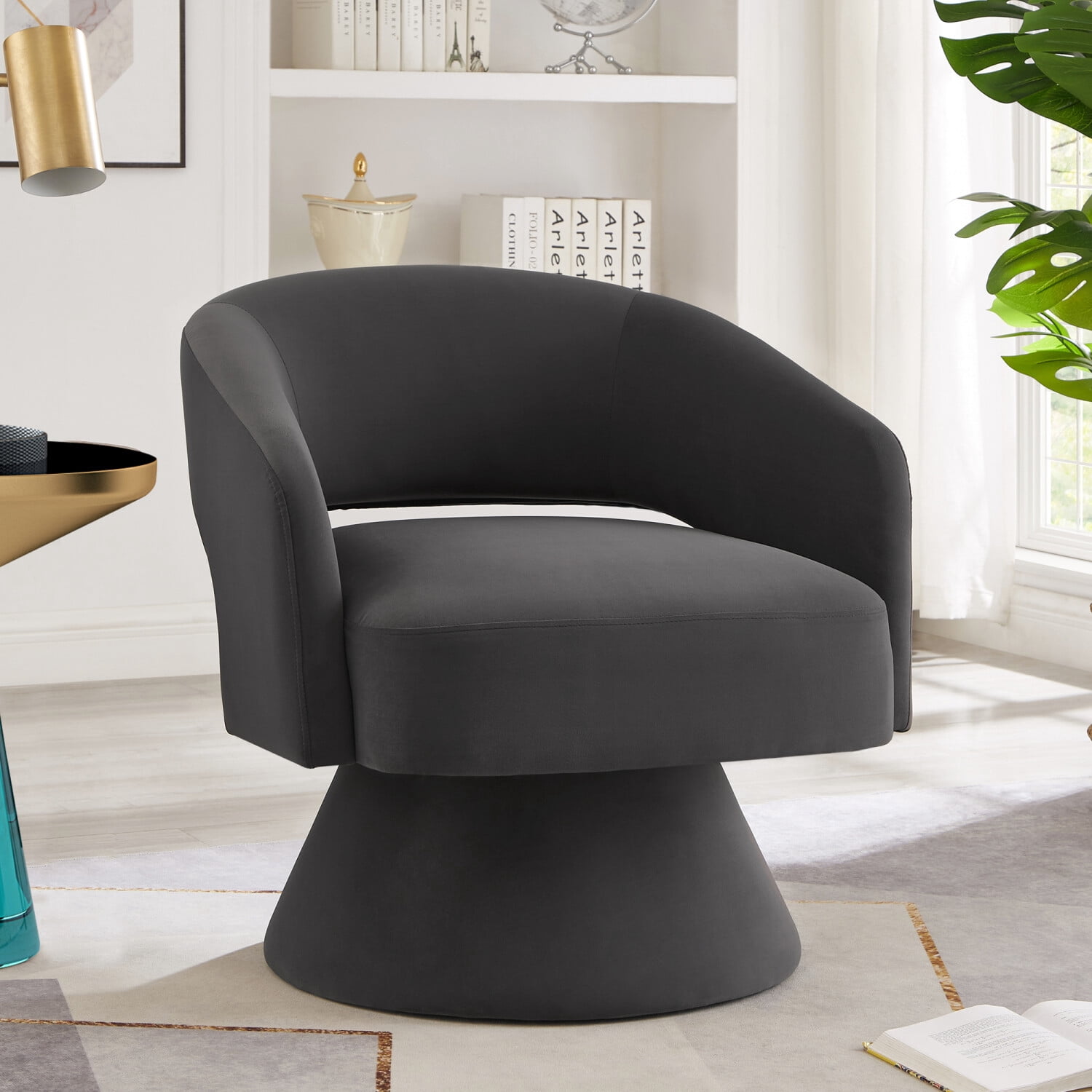 Swivel Barrel Accent Chair, Velvet Swivel Accent Armchair, Upholstered ...