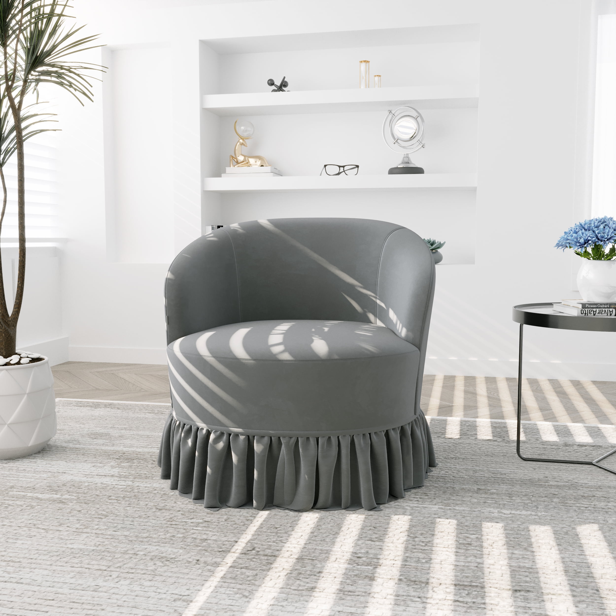 Swivel Barrel Chair, 360 Degree Swivel Barrel Club Chair with Pleated ...